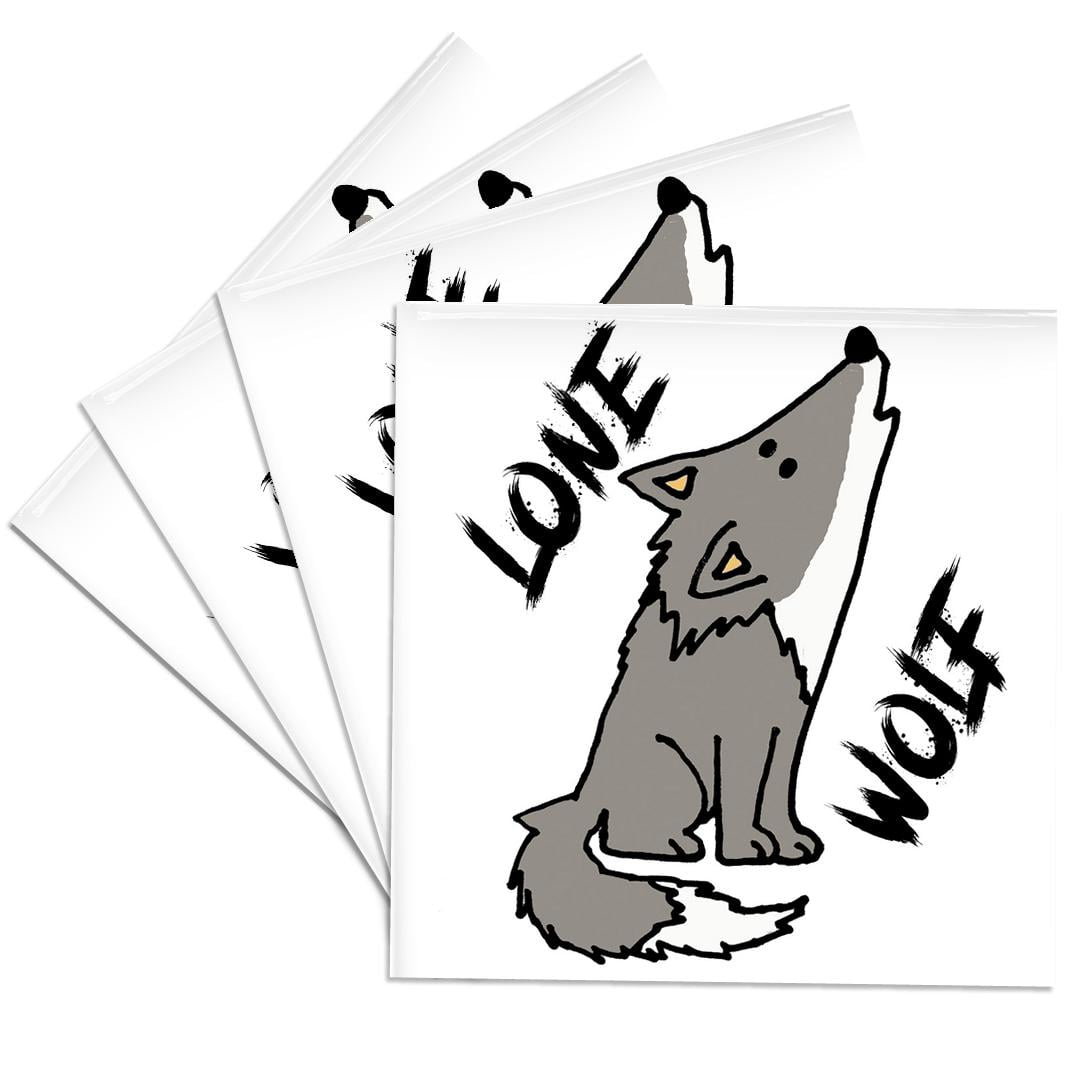 3drose, Funny Cute Howling Grey Wolf Lone Wolf Cartoon, Set of 4 ...