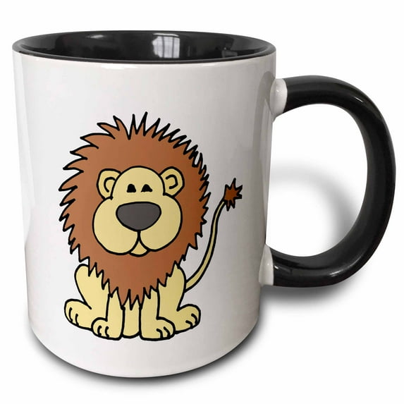 3drose, Funny Cute Lion Jungle Cat Cartoon, 11oz Two-tone Black Mug ...