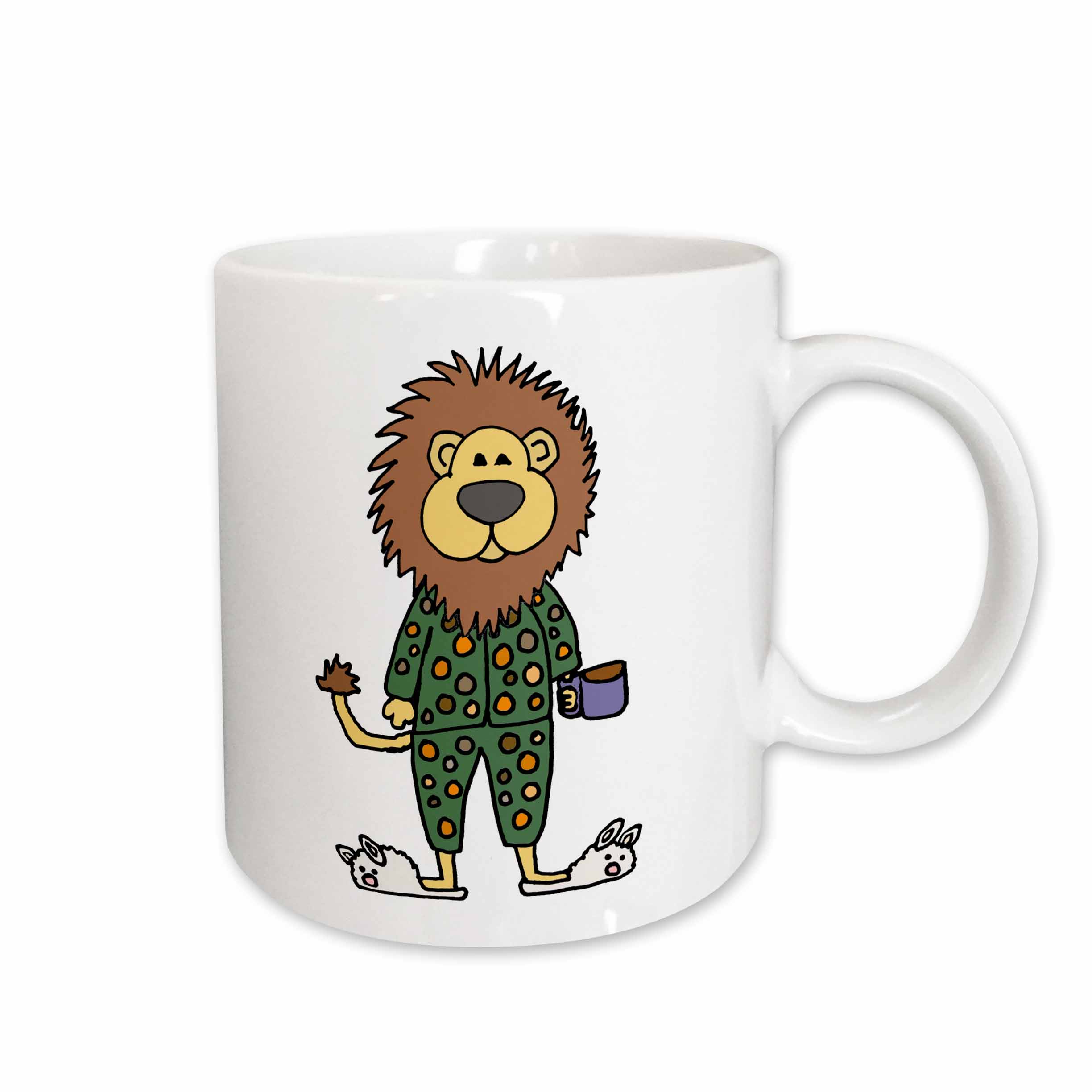 3drose, Funny Cute Lion Jungle Cat Wearing Pajamas and Bunny Slippers ...