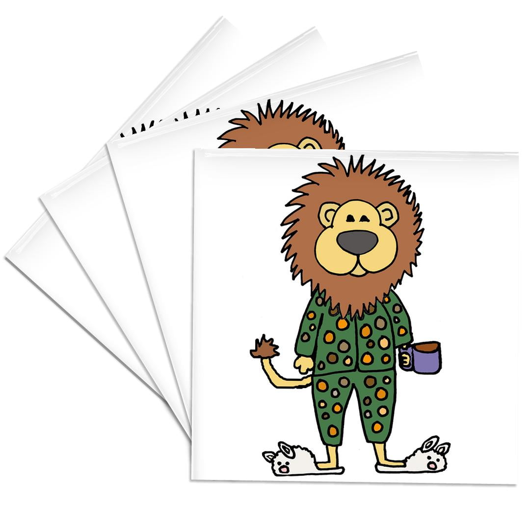 3drose, Funny Cute Lion Jungle Cat Wearing Pajamas and Bunny Slippers ...