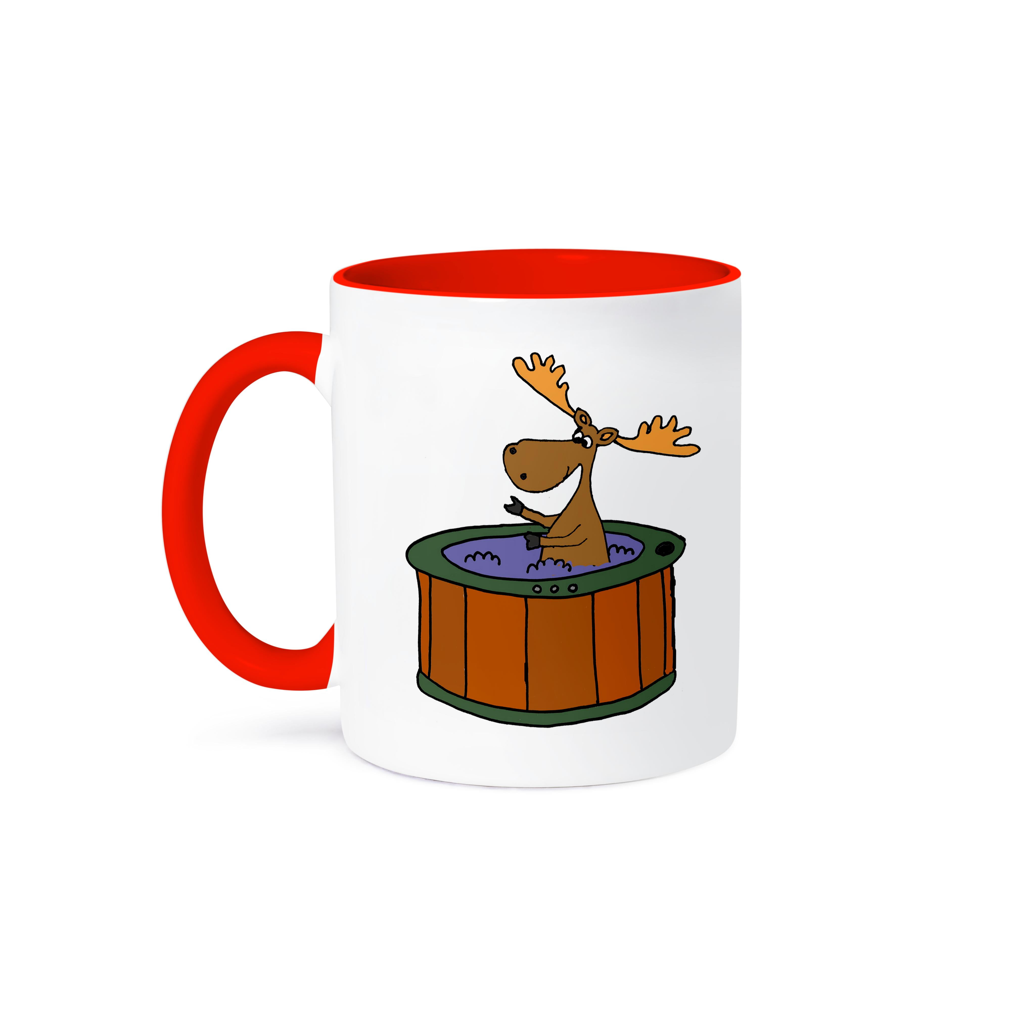 3dRose, Funny Cute Moose Soaking in Hot tub Cartoon, 11oz Two-Tone Red ...