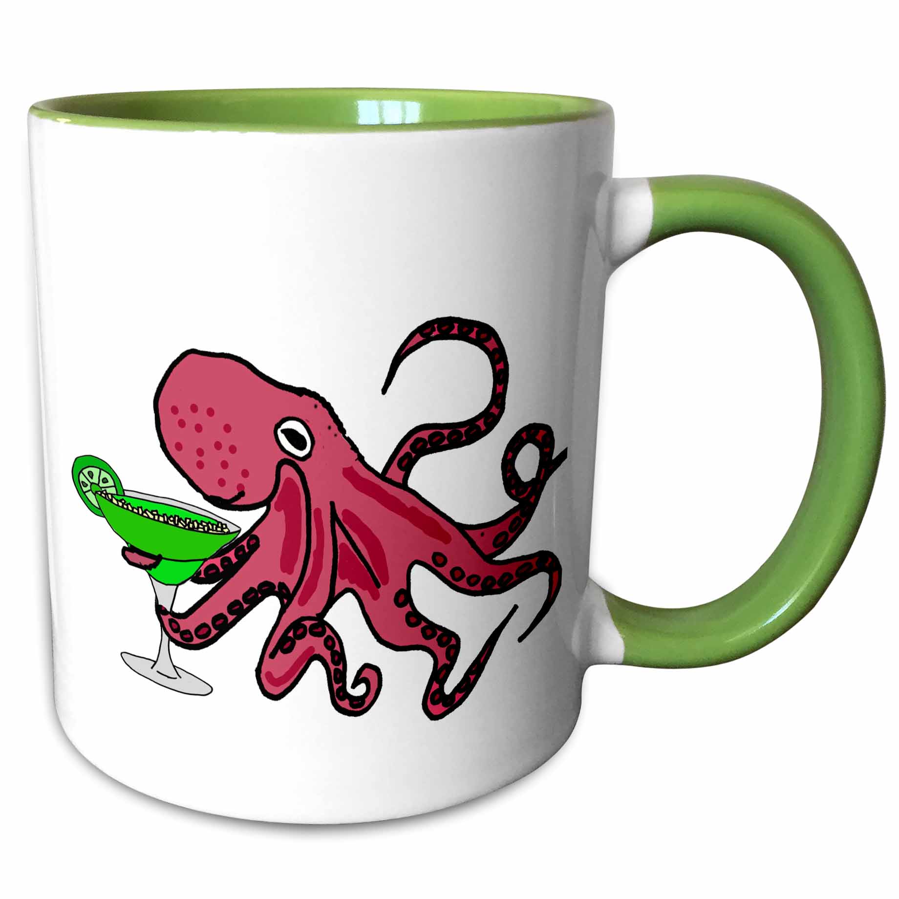 Funny Cute Octopus Drinking Margarita Cartoon 15oz Two-Tone Green Mug ...