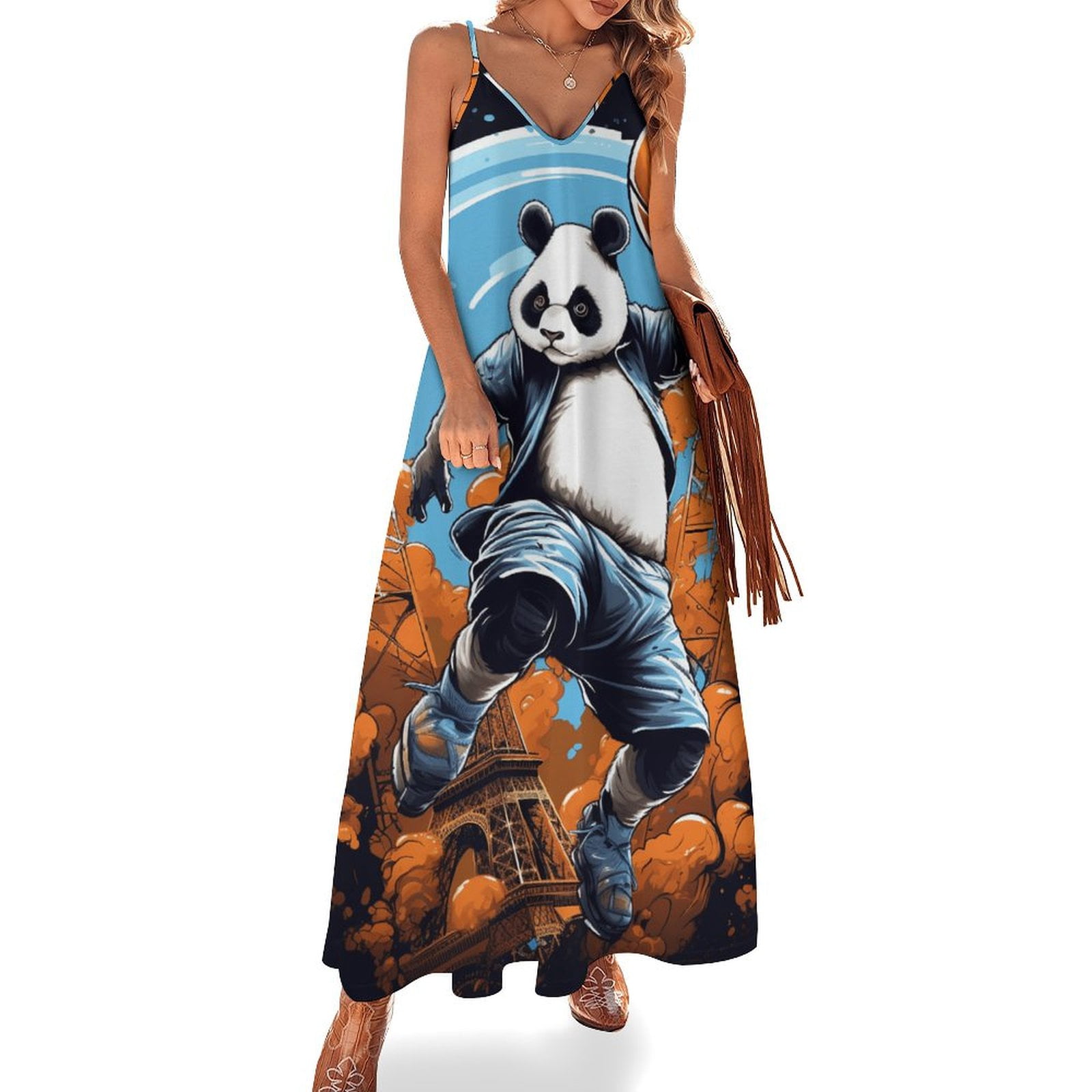 Funny Cute Panda Design Sleeveless Dress Woman Fashion Long Dresses ...