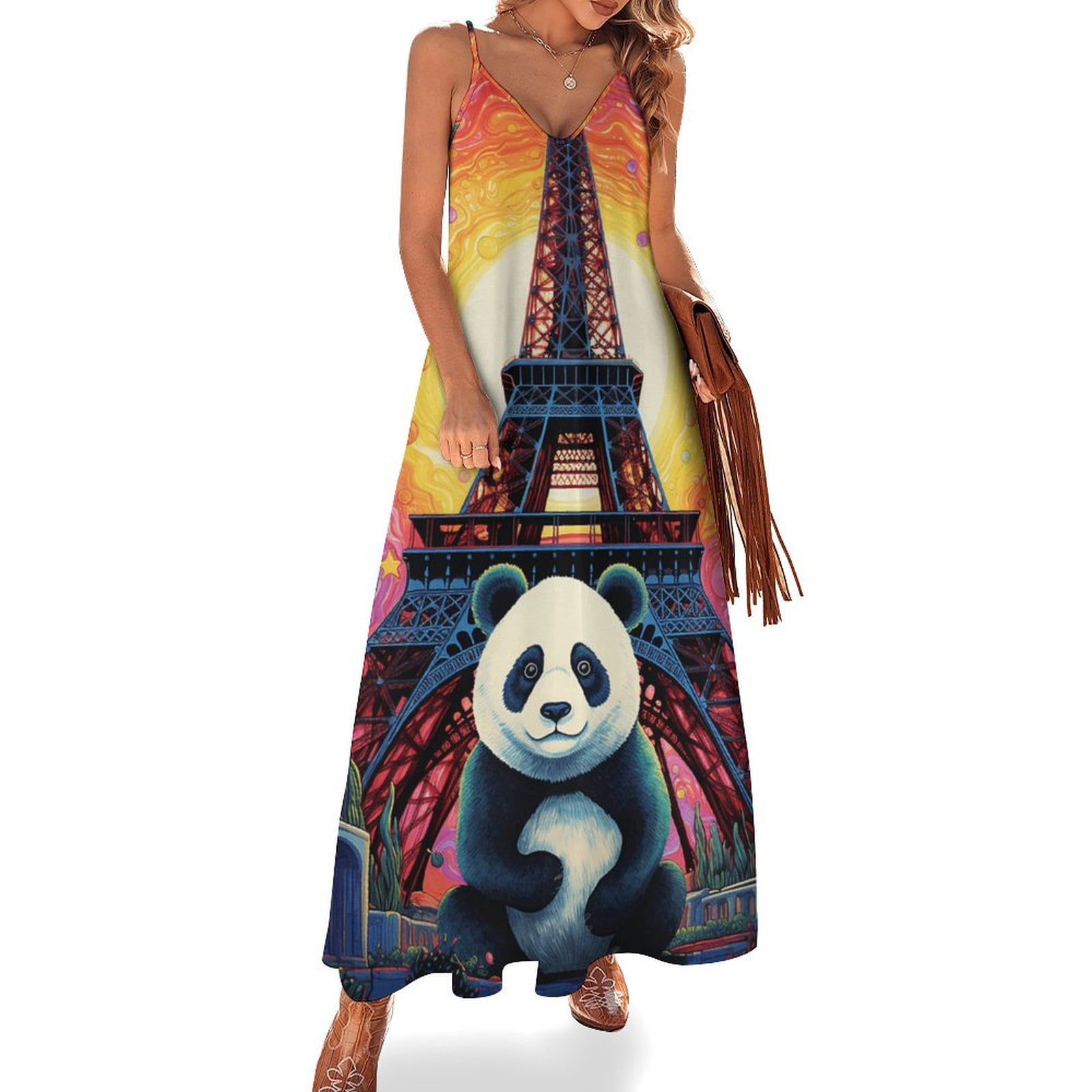 Funny Cute Panda Sleeveless Dress Woman Fashion Long Dresses Women's ...