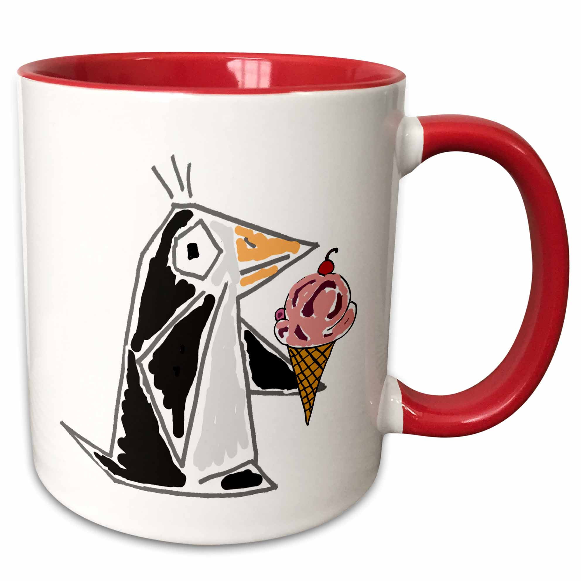 3drose, Funny Cute Penguin Bird Eating Ice Cream Cone Primitive Art ...