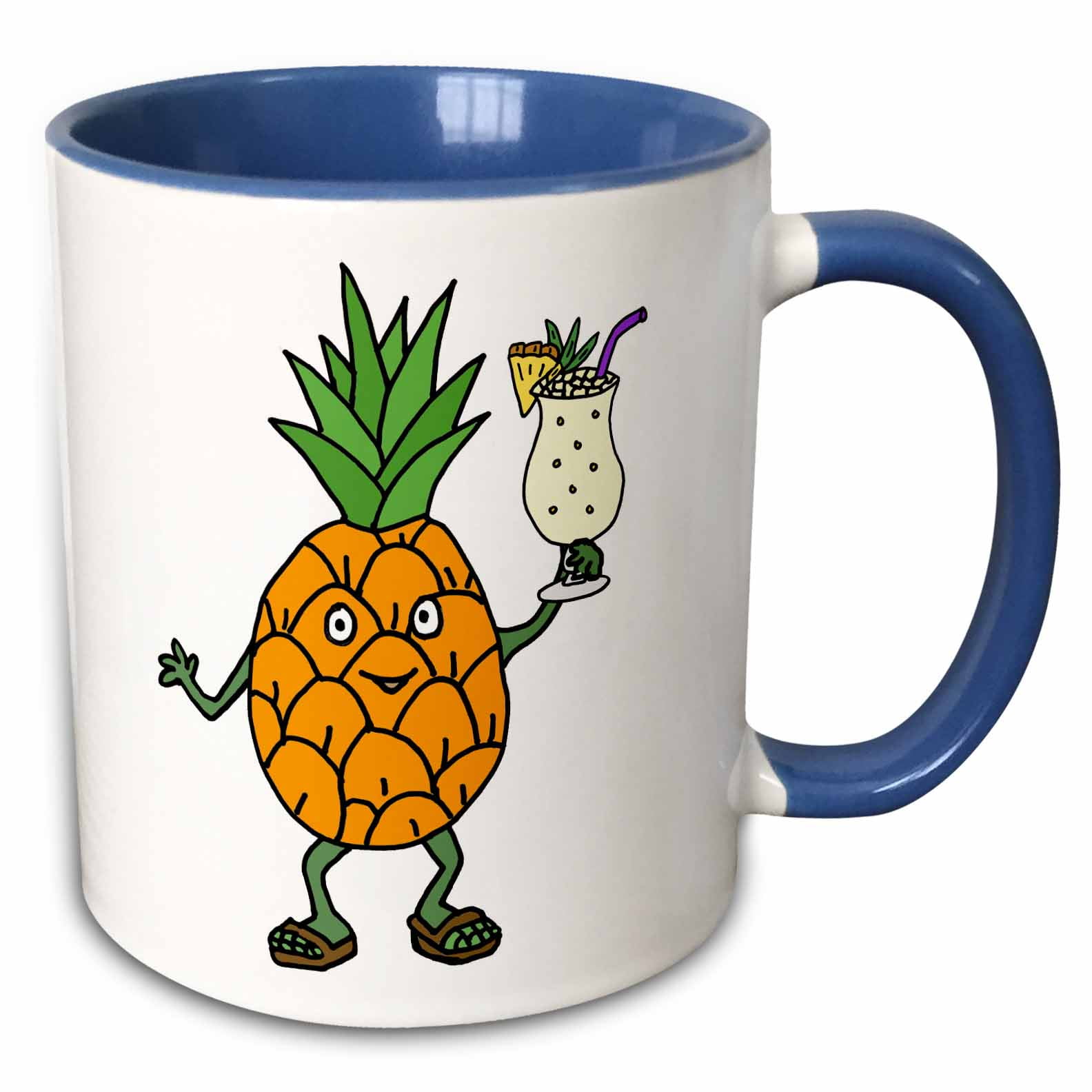 3drose, Funny Cute Pineapple Man Drinking Pina Colada Cartoon, 11oz Two ...