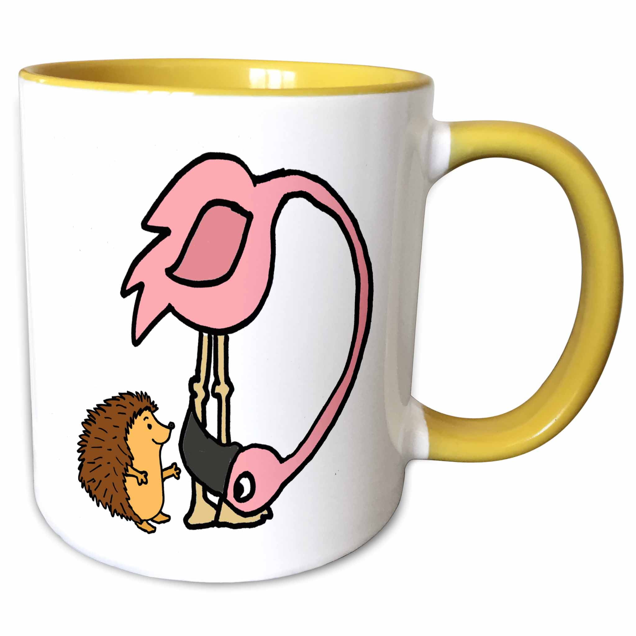 3drose, Funny Cute Pink Flamingo Talking to Hedgehog Cartoon, 15oz Two ...