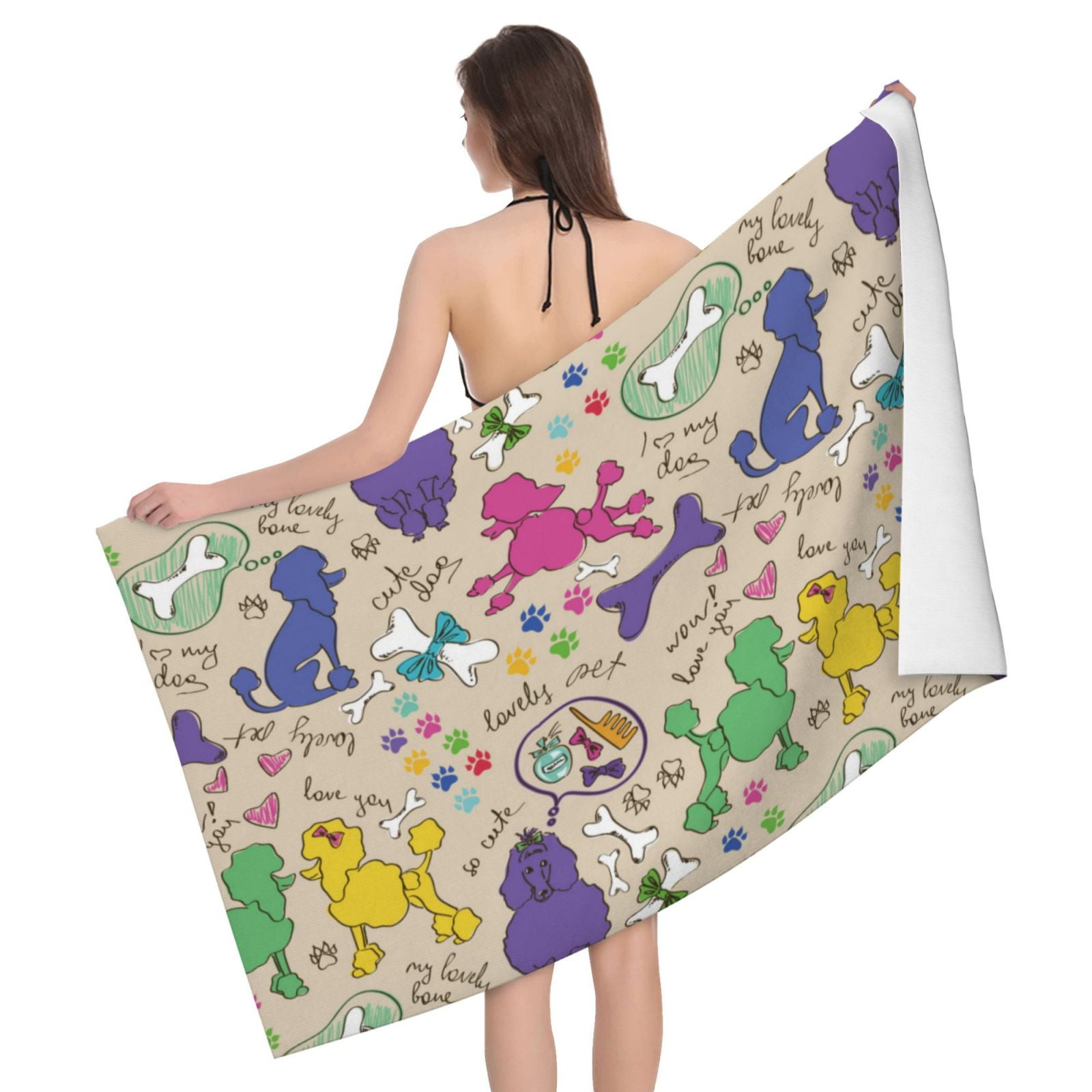 Funny Cute Poodle Dog Multi Color Bath Towel, Highly Absorbent towels ...