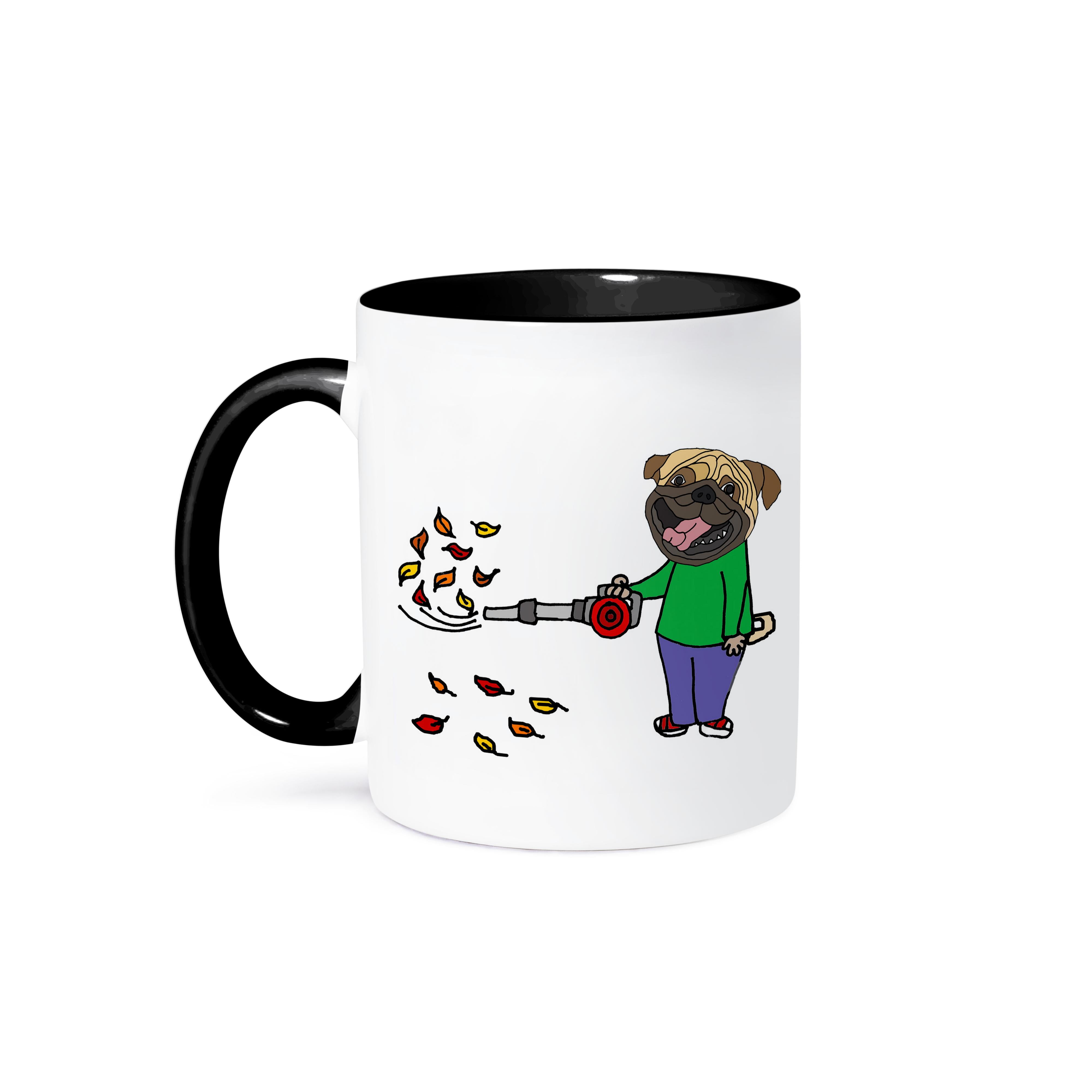 3drose, Funny Cute Pug Puppy Dog Using Leaf Blower Cartoon, 11oz Two ...