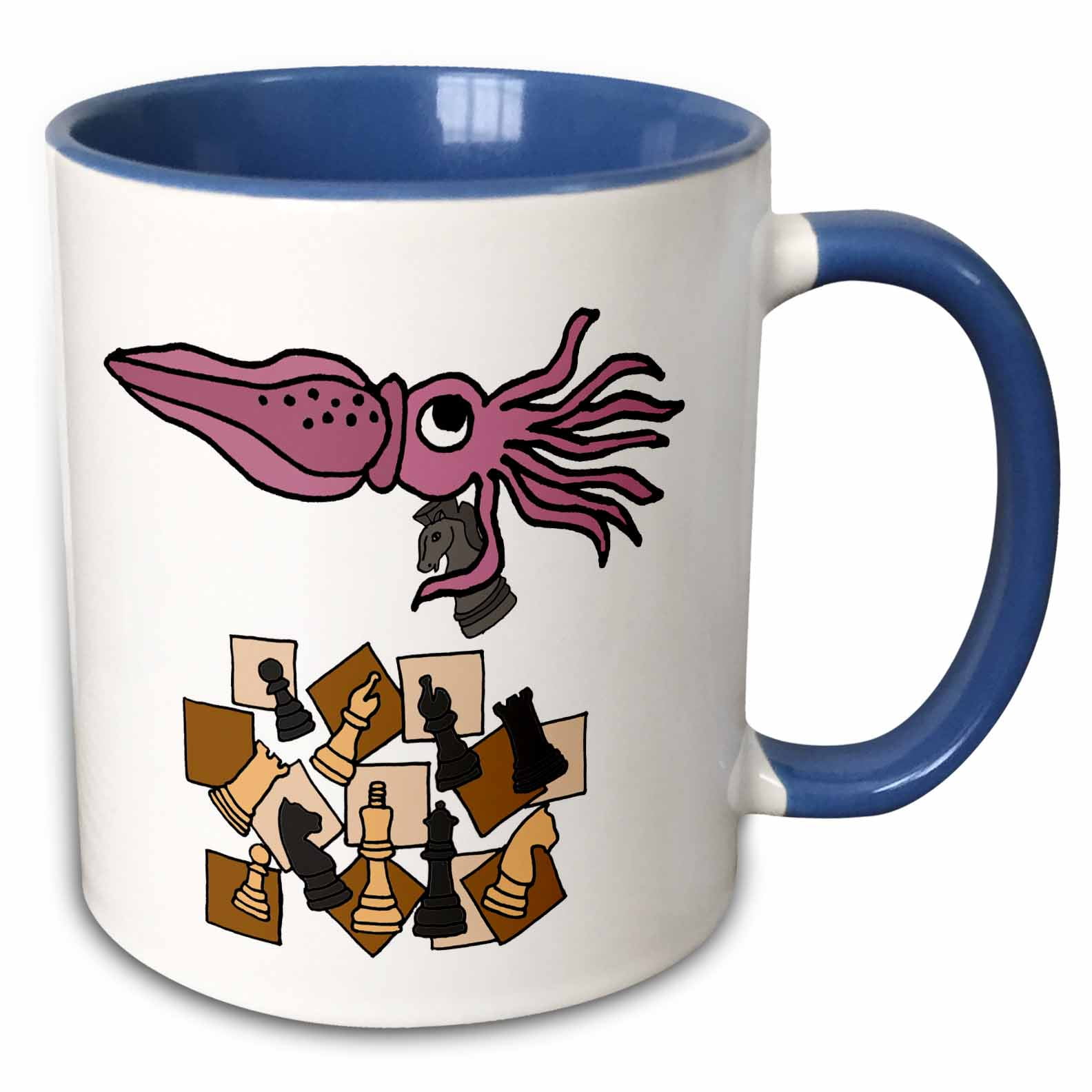 3drose, Funny Cute Purple Squid Playing Chess Game Cartoon, 15oz Two ...