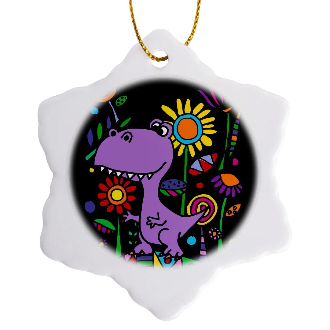 3drose, Funny Cute Purple T-rex Dinosaur in Flower Garden Nature Floral ...