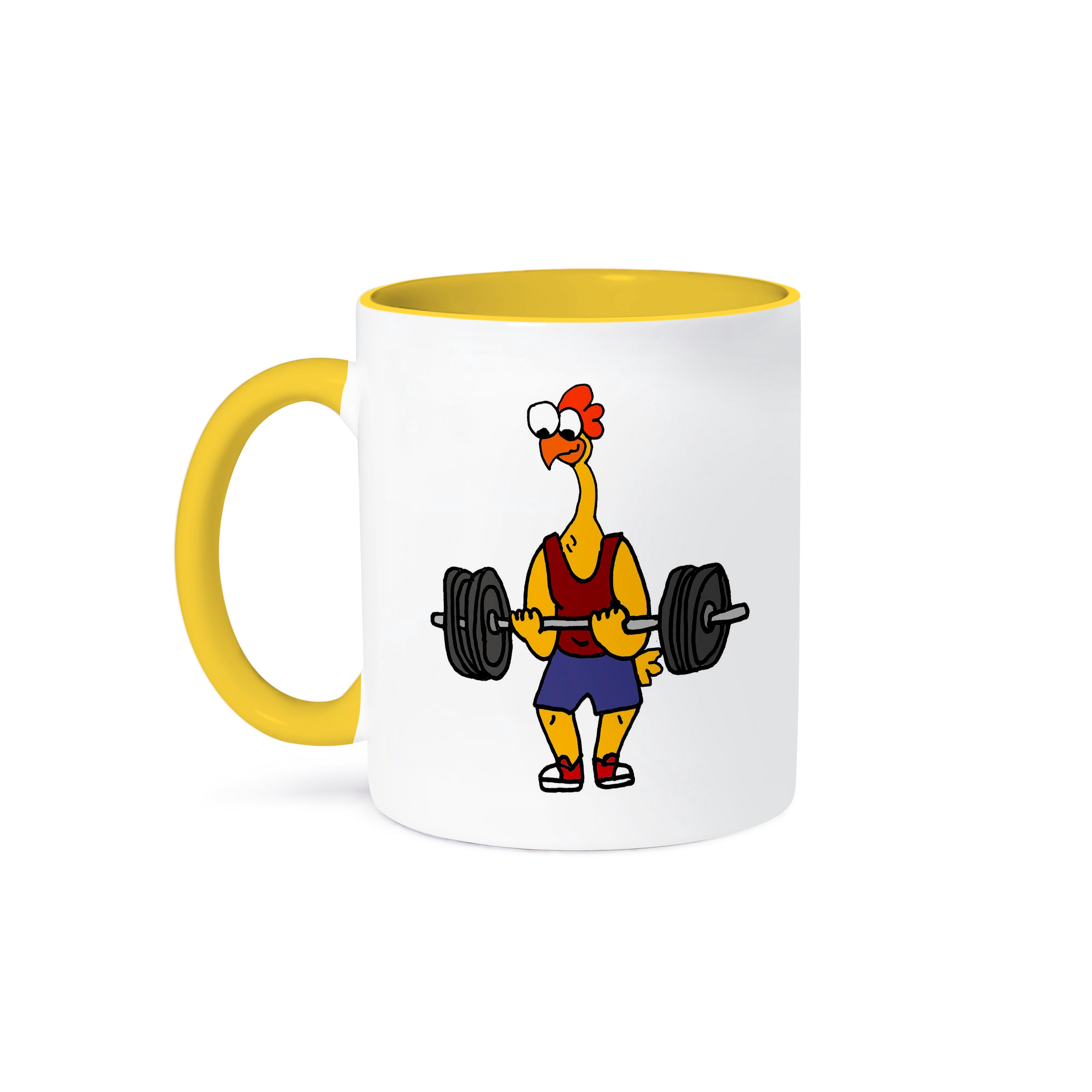 Funny Cute Rubber Chicken Bodybuilder Lifting Weights Cartoon, 11oz Two ...
