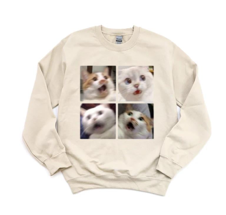 Funny Cute Screaming Cat Meme Loud Kitty Yell Shout Mad Sweatshirt, for ...
