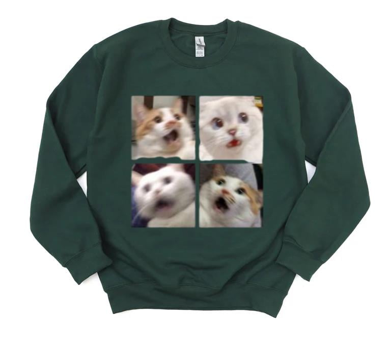 Funny Cute Screaming Cat Meme Loud Kitty Yell Shout Mad Sweatshirt, for ...