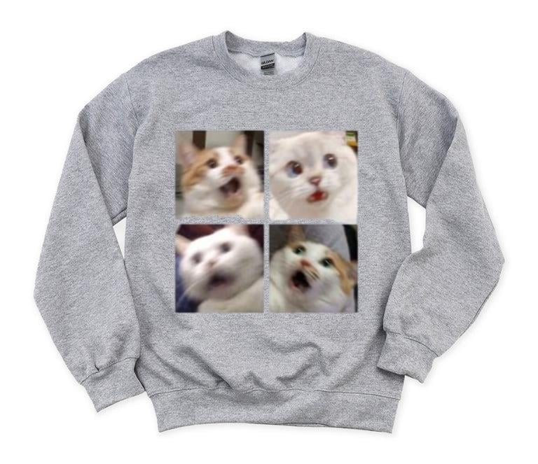 Funny Cute Screaming Cat Meme Loud Kitty Yell Shout Mad Sweatshirt, for ...
