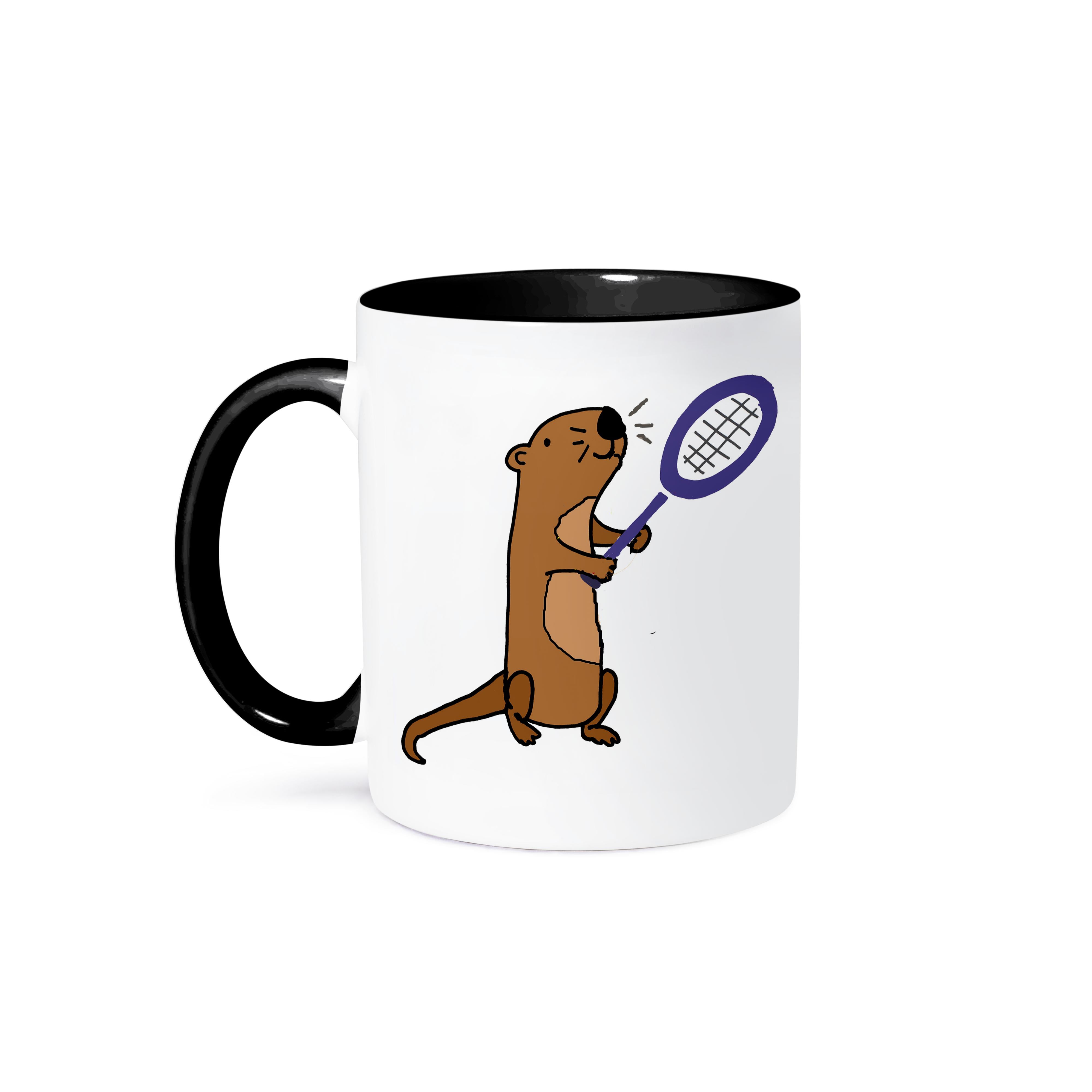 3dRose, Funny Cute Sea Otter Playing Tennis Cartoon, 15oz Two-Tone Black Mug - Walmart.com