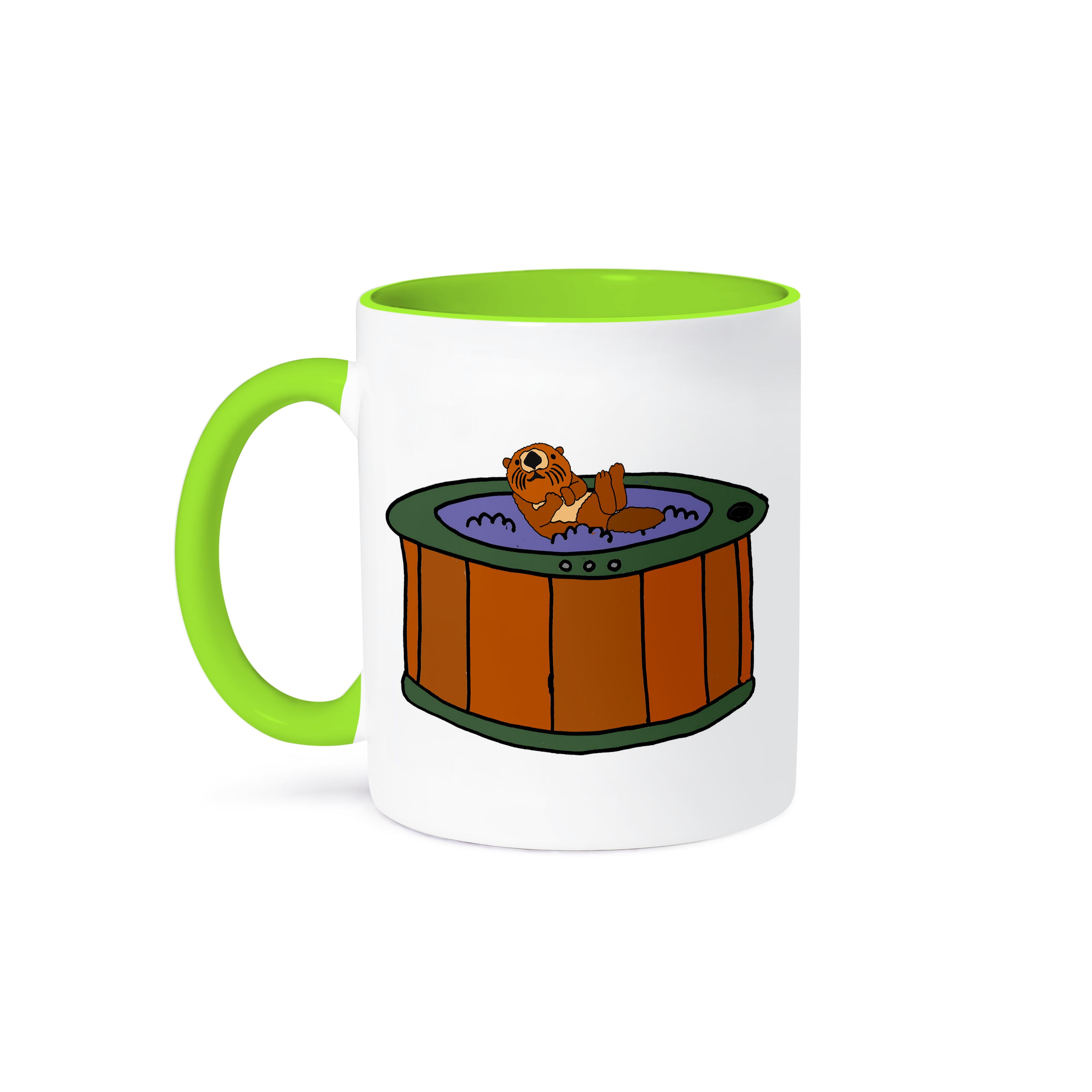 3drose, Funny Cute Sea Otter Soaking in Hot Tub Cartoon, 15oz Two-tone ...