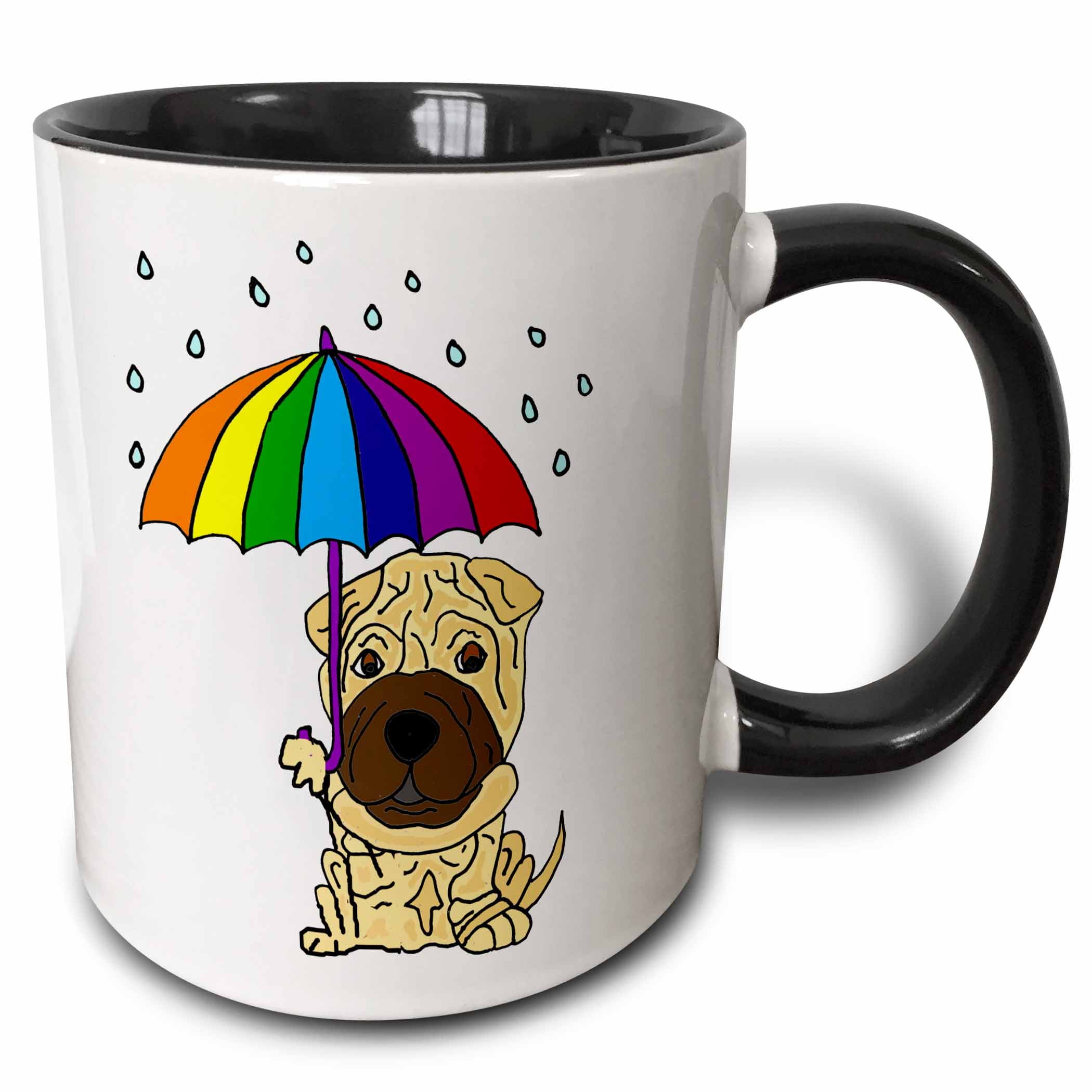 3drose, Funny Cute Shar Pei Puppy Dog Holding Umbrella, 11oz Two-tone ...