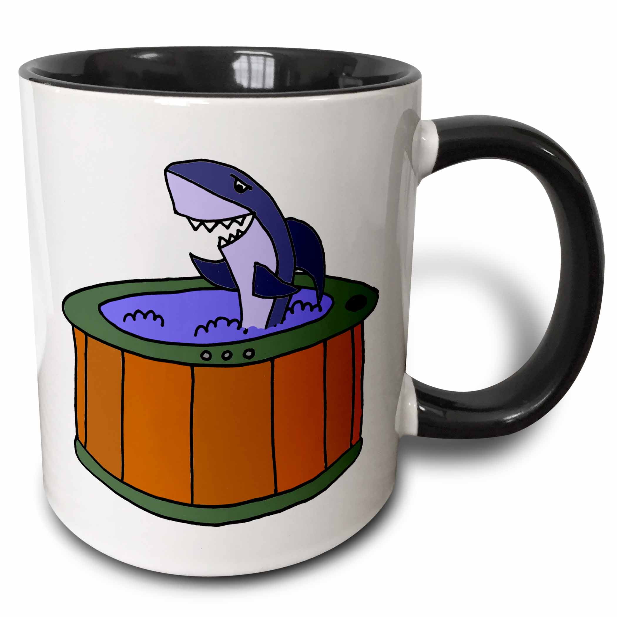 3drose, Funny Cute Shark Soaking in Hot Tub Cartoon, 11oz Two-tone ...