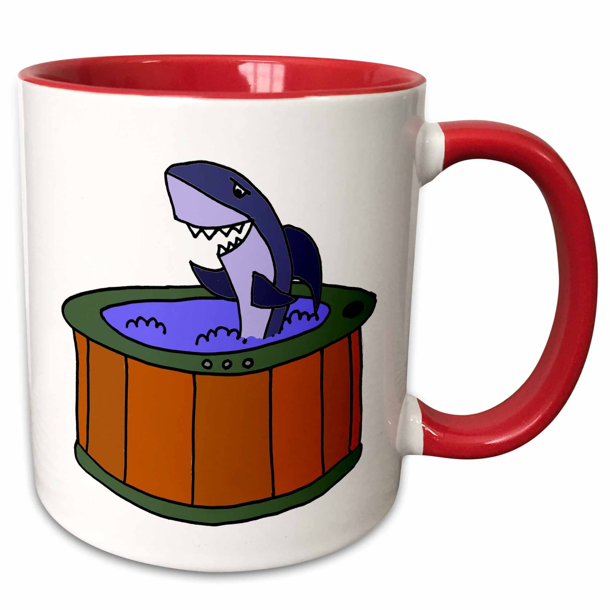 Funny Cute Shark Soaking in Hot tub Cartoon 11oz Two-Tone Red Mug mug ...