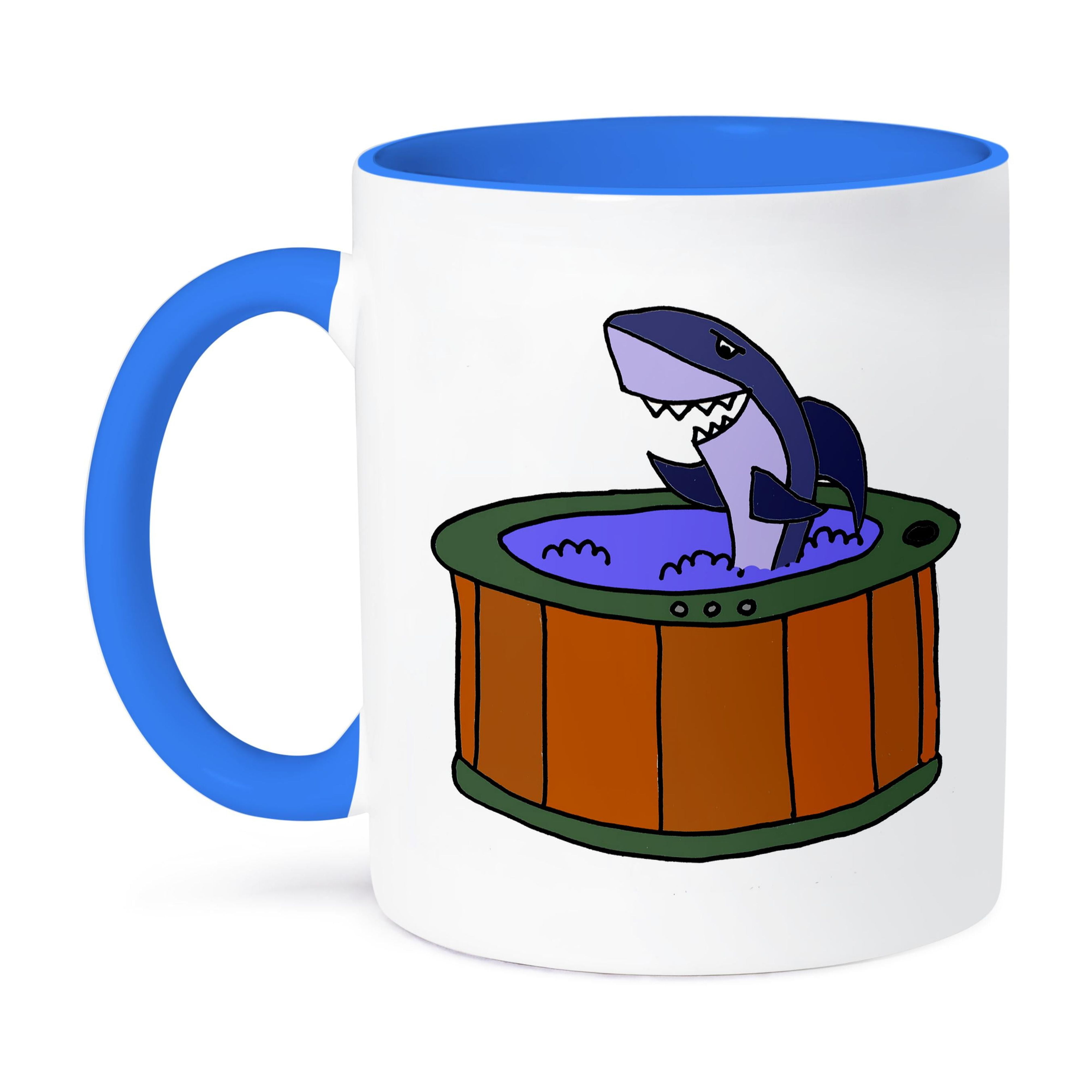 3dRose, Funny Cute Shark Soaking in Hot tub Cartoon, 15oz Two-Tone Blue ...