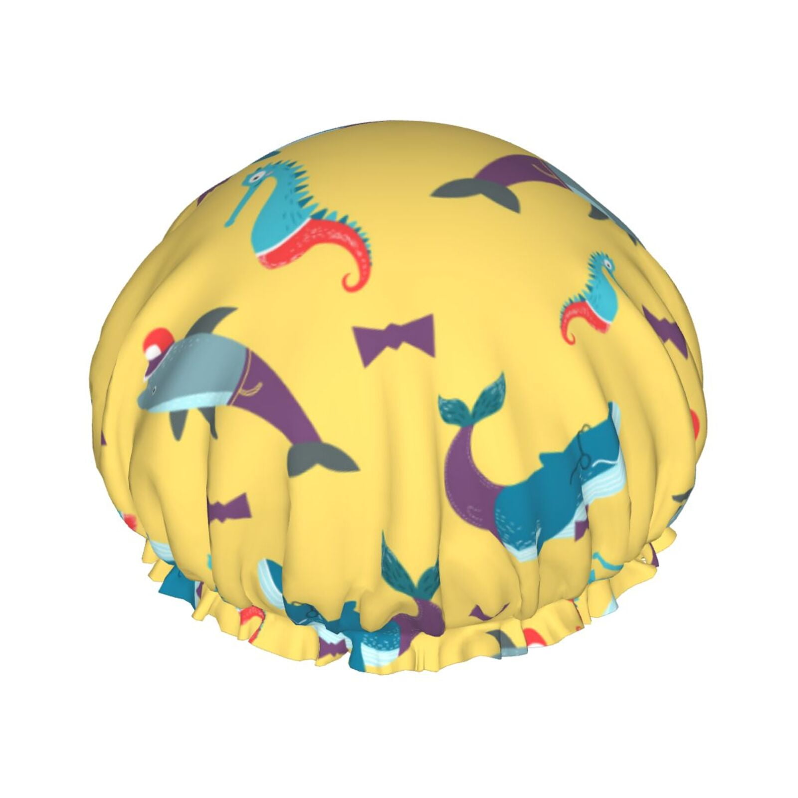 Funny Cute Shark Whale Seahorse Shower Cap for Women, Double Waterproof ...