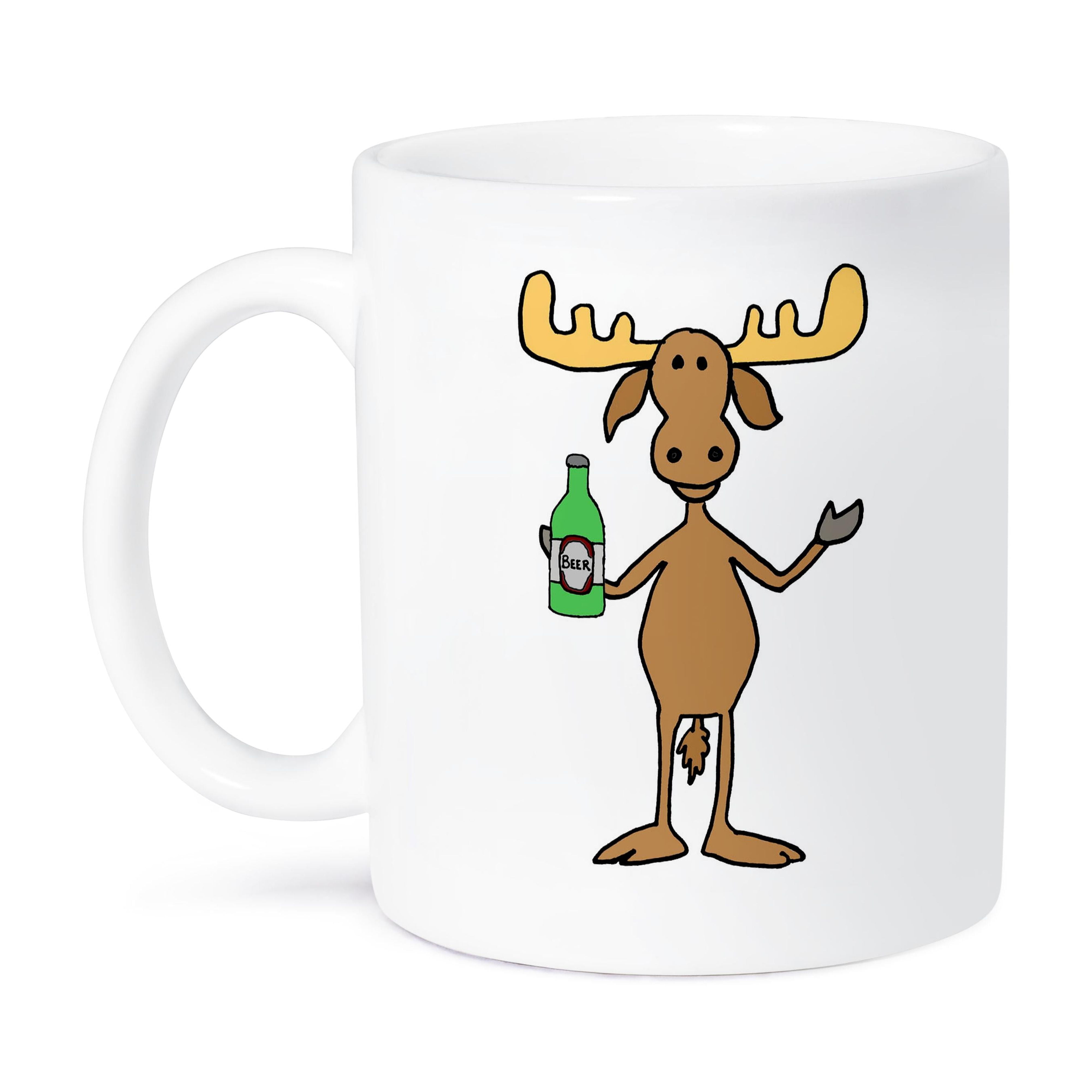 3dRose, Funny Cute Silly Moose Drinking Beer Cartoon, 11oz Mug ...