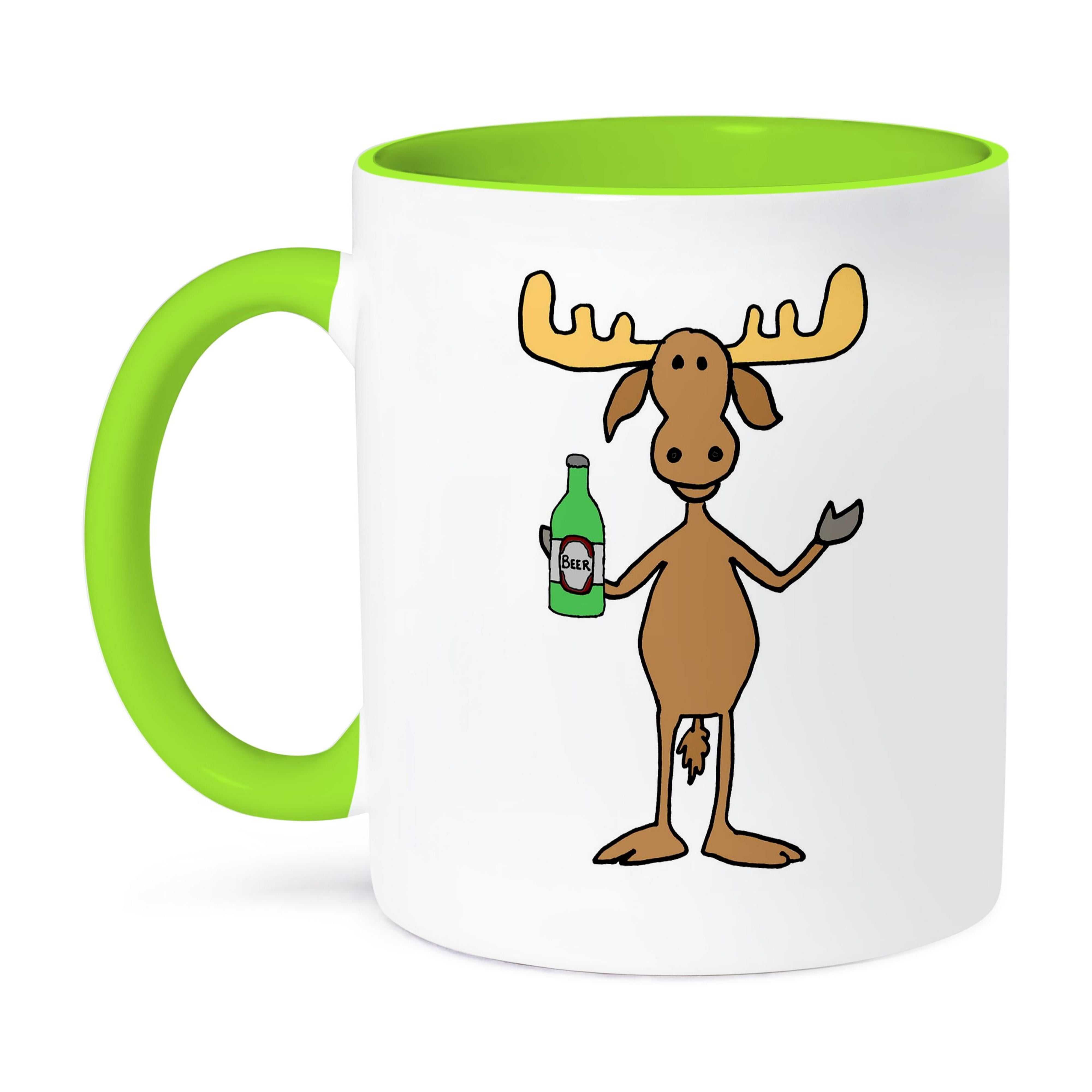 3dRose, Funny Cute Silly Moose Drinking Beer Cartoon, 15oz Two-Tone ...