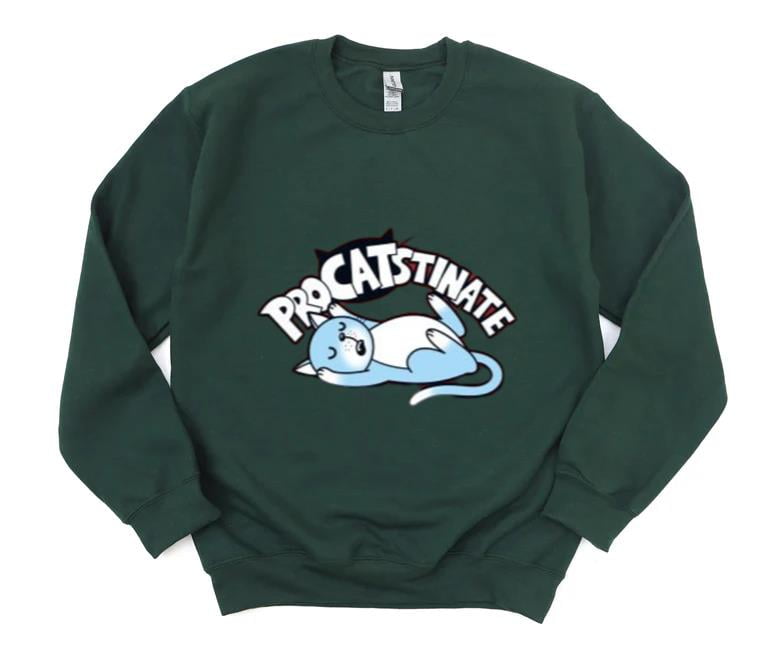 Funny Cute Sleeping Procrastinating Cat Meme Lazy Kitty Sweatshirt, for ...