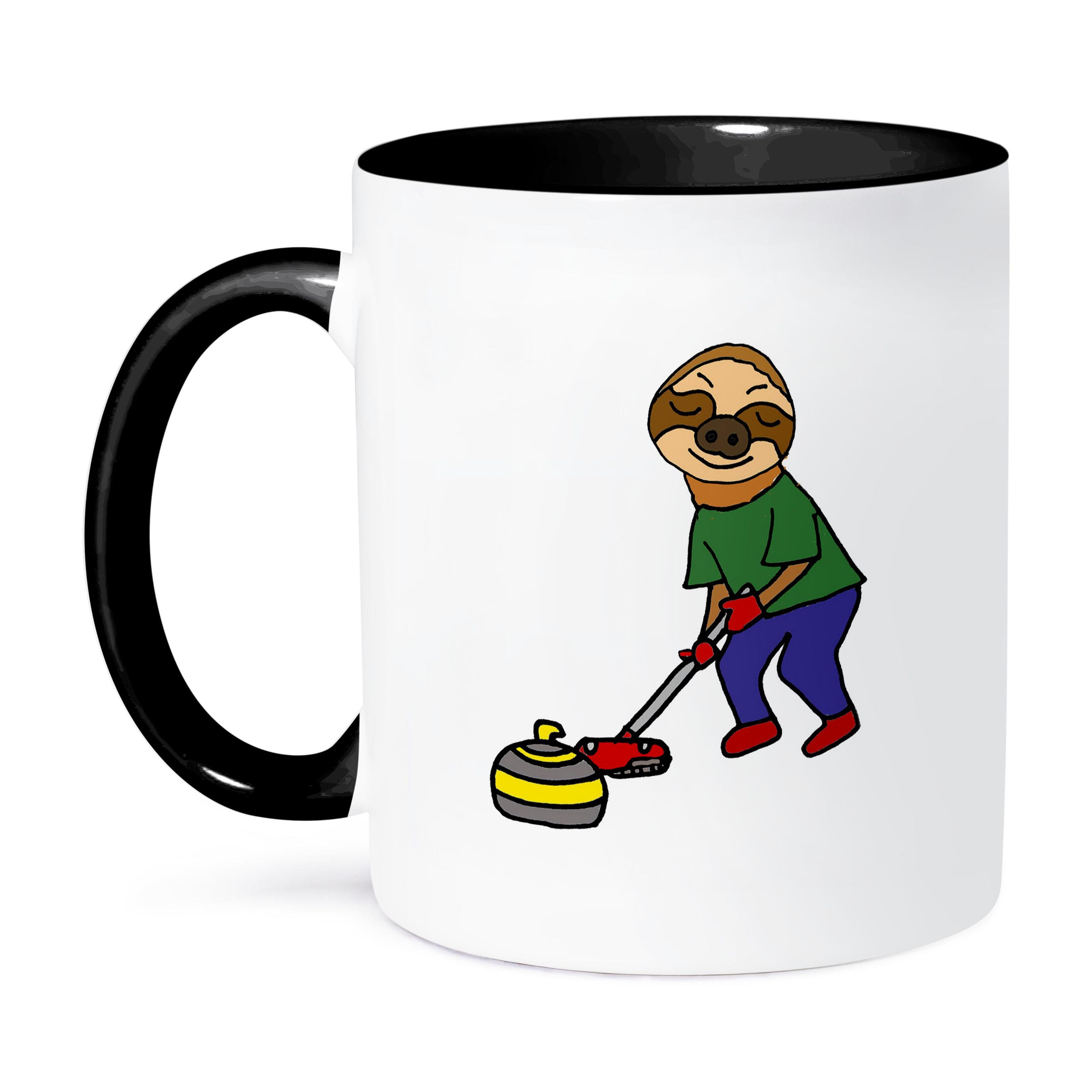 3dRose, Funny Cute Sloth Curling Sports cartoon, 15oz Two-Tone Black ...