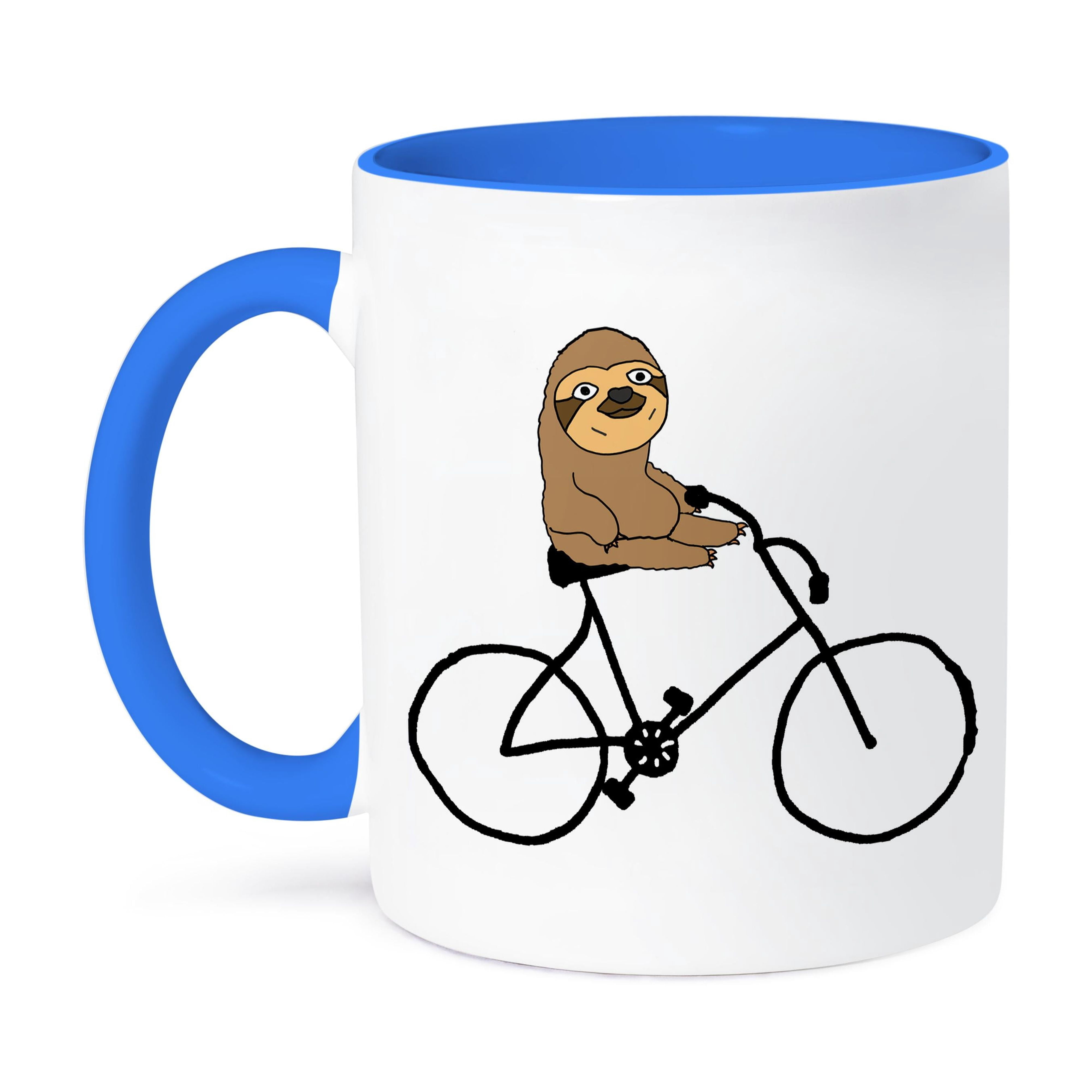 Funny Cute Sloth Riding Bicycle Cartoon, 15oz Two-Tone Blue Mug ...