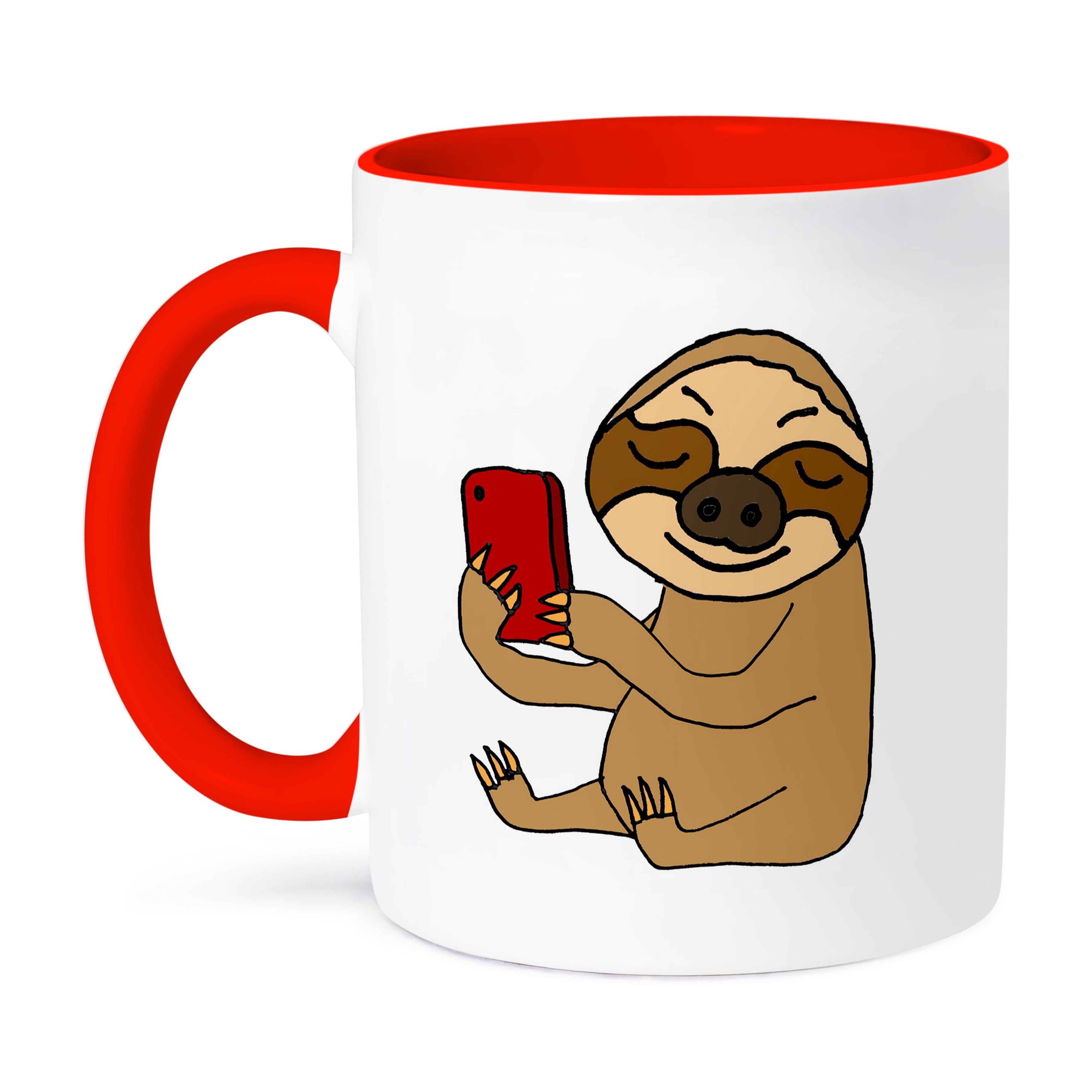 Funny Cute Sloth Taking Selfie Photo With Cell Phone Cartoon, 11oz Two ...