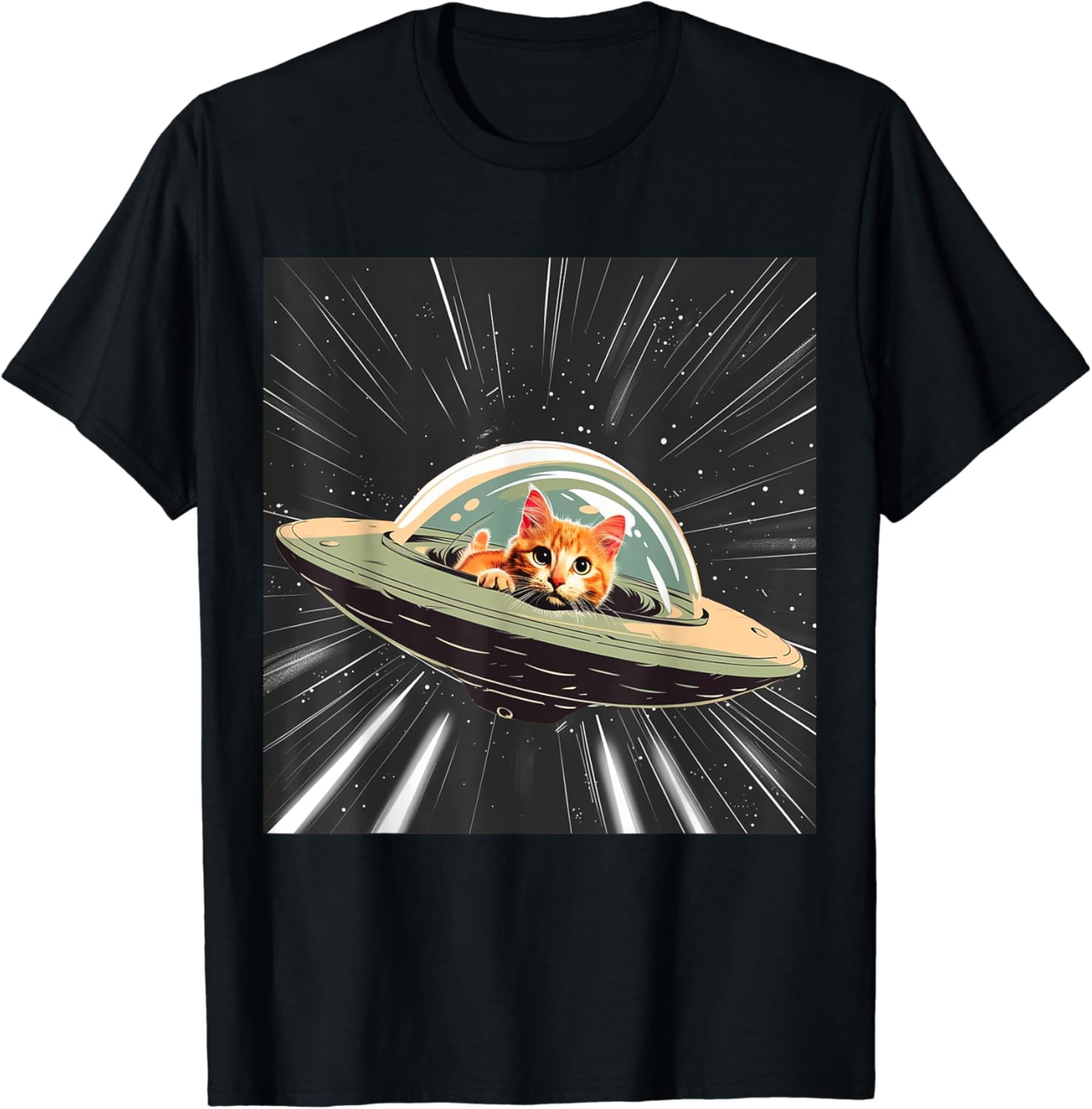 Funny Cute Space Cosmic Cat in UFO Flying Saucer T-Shirt - Walmart.com