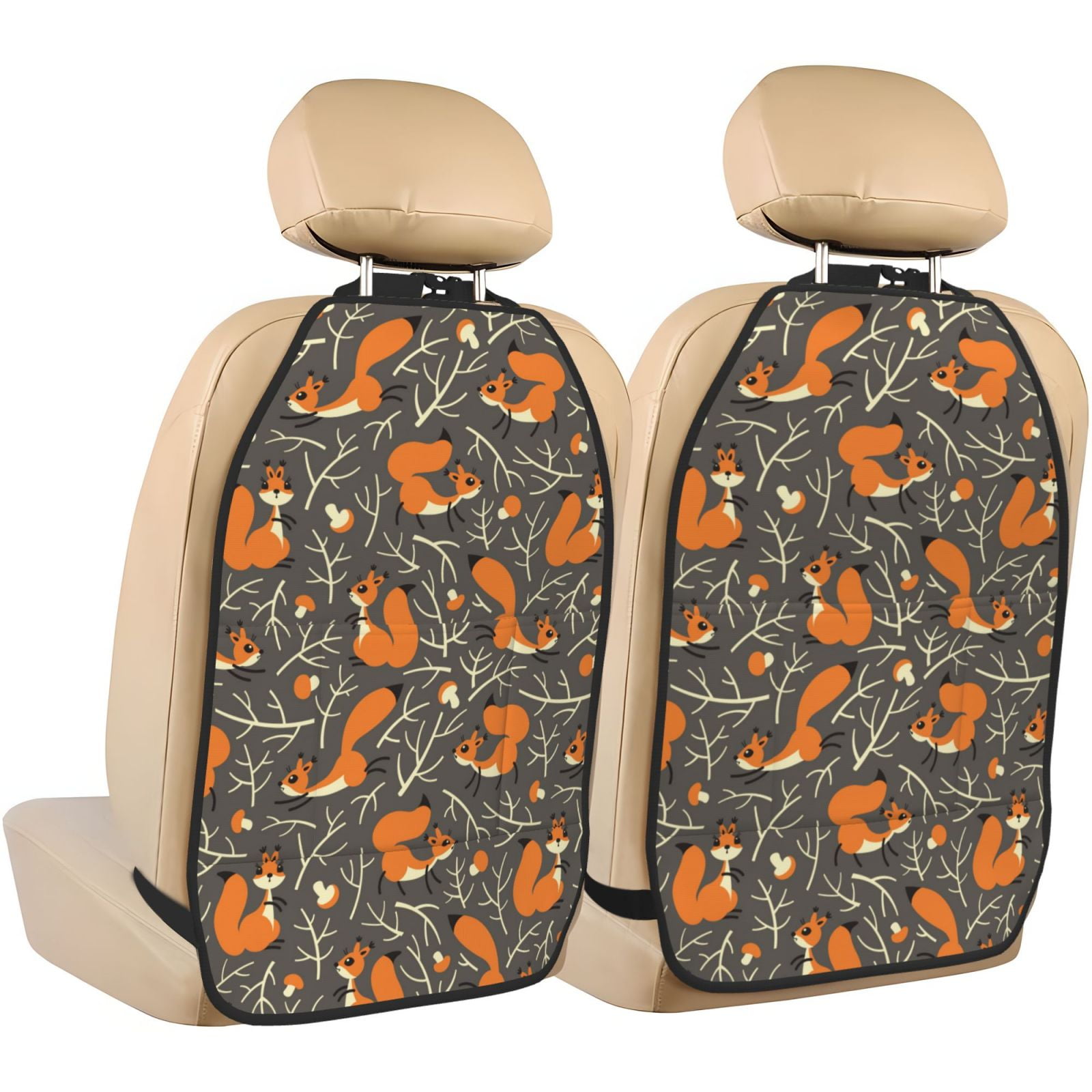 Funny Cute Squirrel Cartoon Backseat Car Organizer, 2 Pack Kick Mats ...
