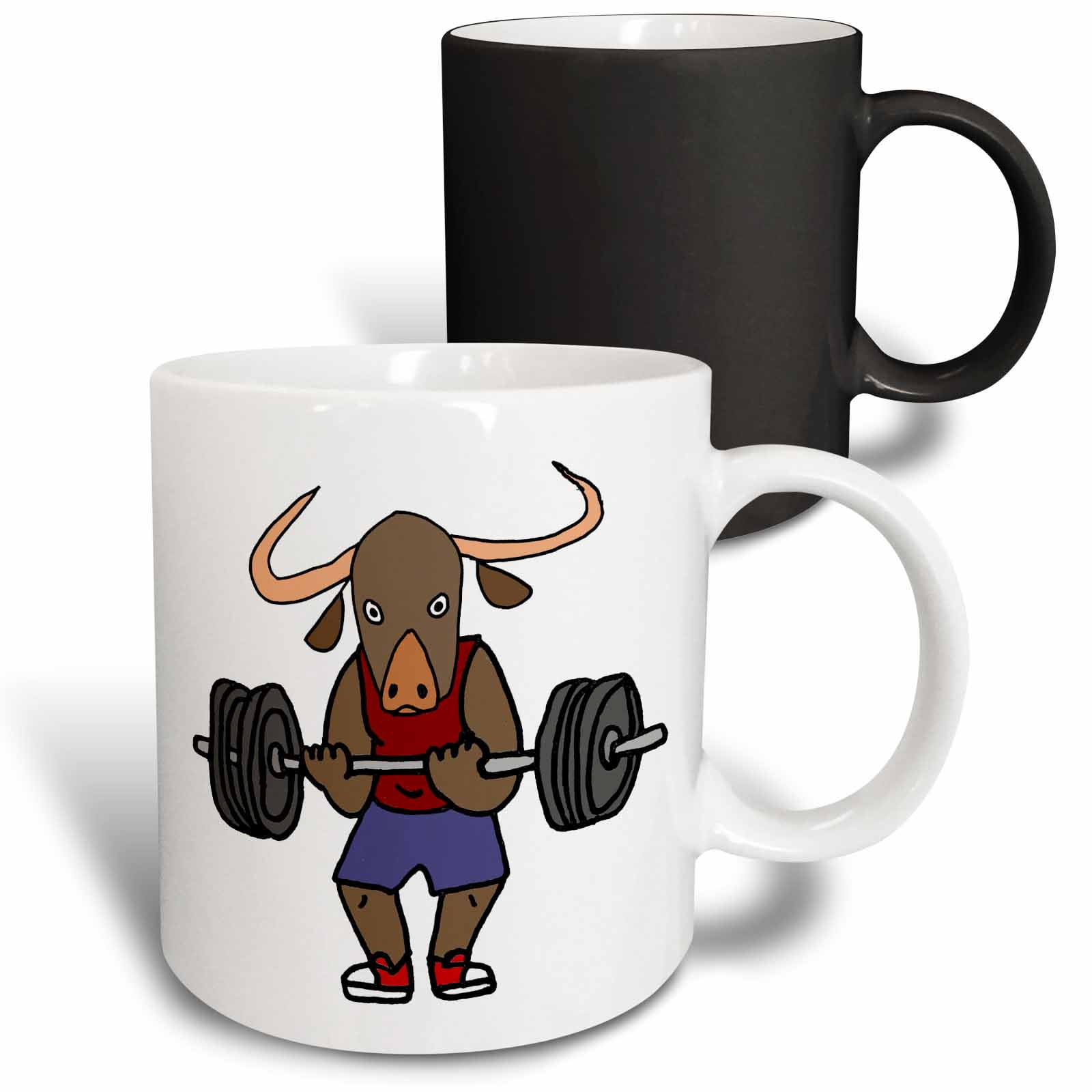 3drose, Funny Cute Strong Ox Bodybuilder Lifting Weights Cartoon, 11oz ...