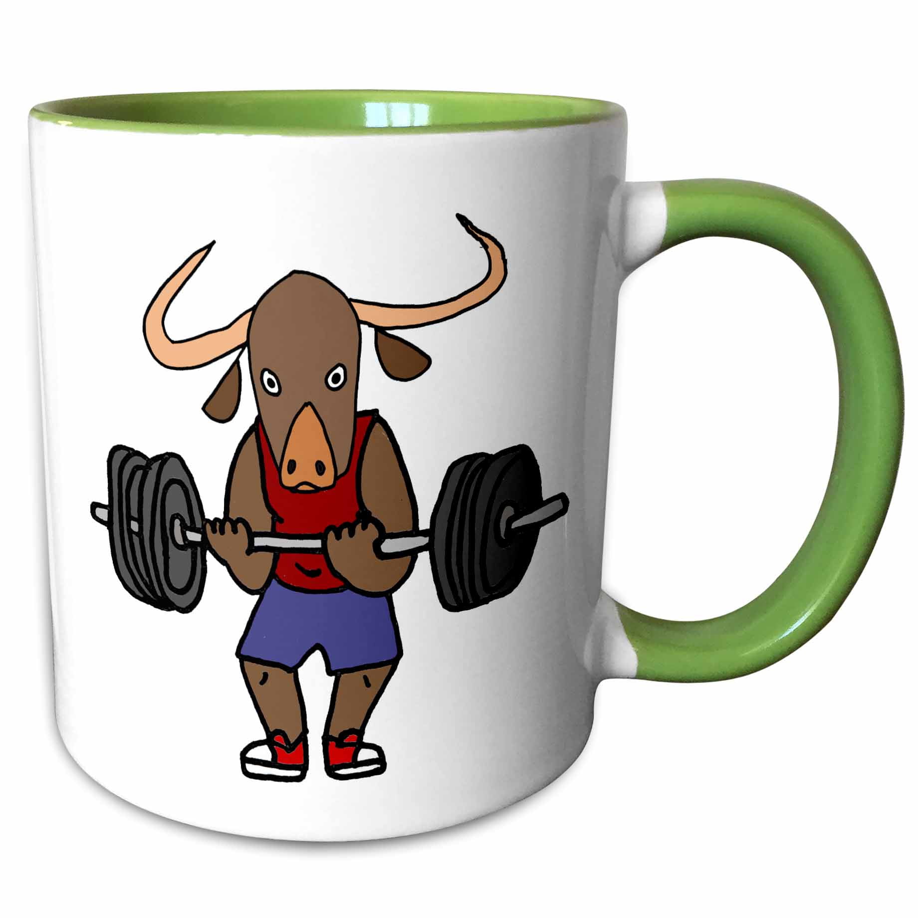 3drose, Funny Cute Strong Ox Bodybuilder Lifting Weights Cartoon, 15oz ...
