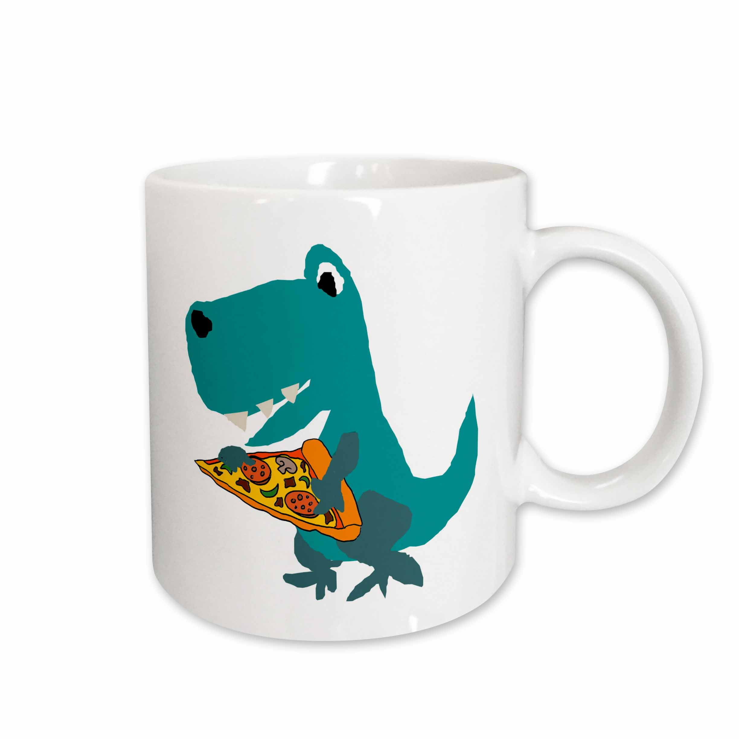 3drose, Funny Cute T-rex Dinosaur Eating Pizza Slice Primitive Art ...