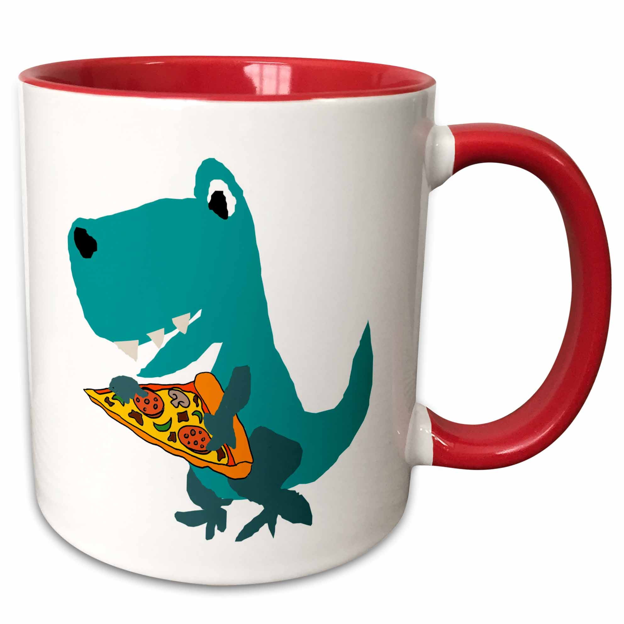 3drose, Funny Cute T-rex Dinosaur Eating Pizza Slice Primitive Art ...