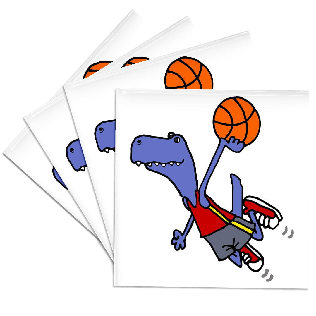 3drose, Funny Cute T-rex Dinosaur Playing Basketball Slam Dunk Cartoon ...