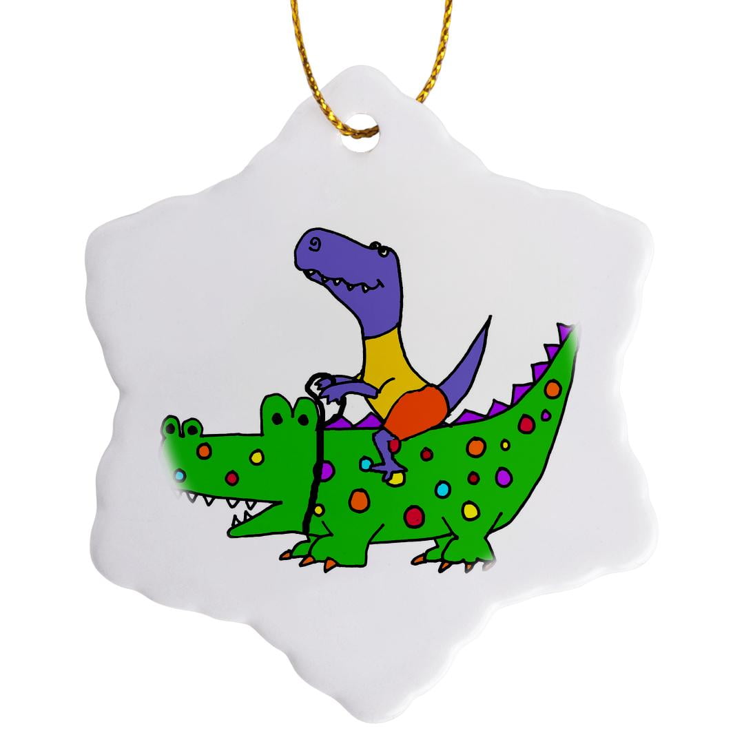 3drose, Funny Cute T-rex Dinosaur Riding Alligator Cartoon, 3 inch ...