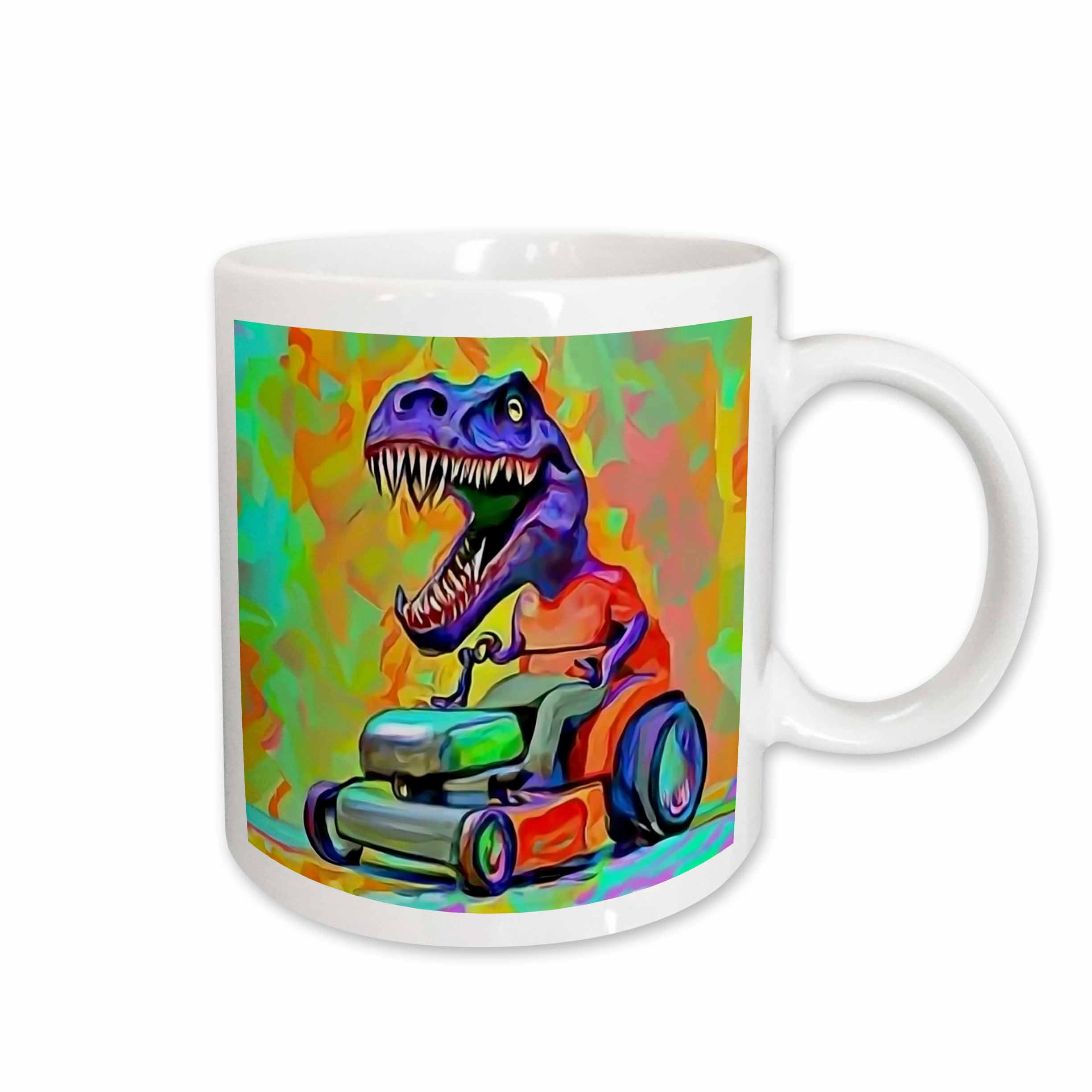 3drose, Funny Cute T-rex Dinosaur Riding Lawn Mower Cutting Grass, 11oz ...
