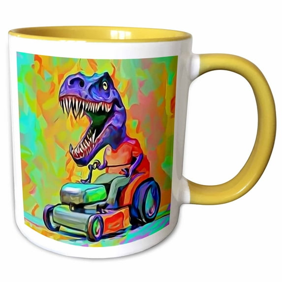 3drose, Funny Cute T-rex Dinosaur Riding Lawn Mower Cutting Grass, 11oz ...