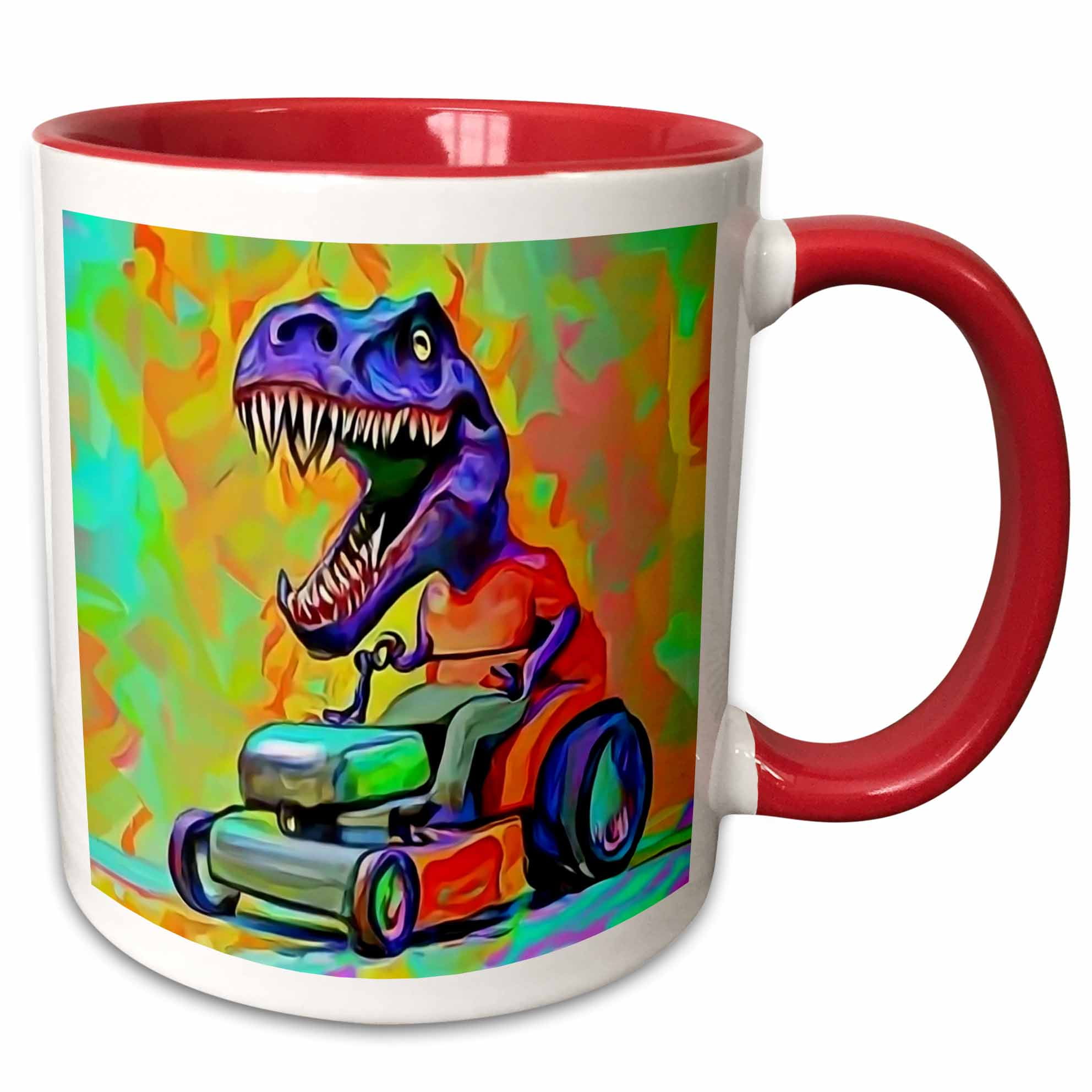 3drose, Funny Cute T-rex Dinosaur Riding Lawn Mower Cutting Grass, 15oz ...