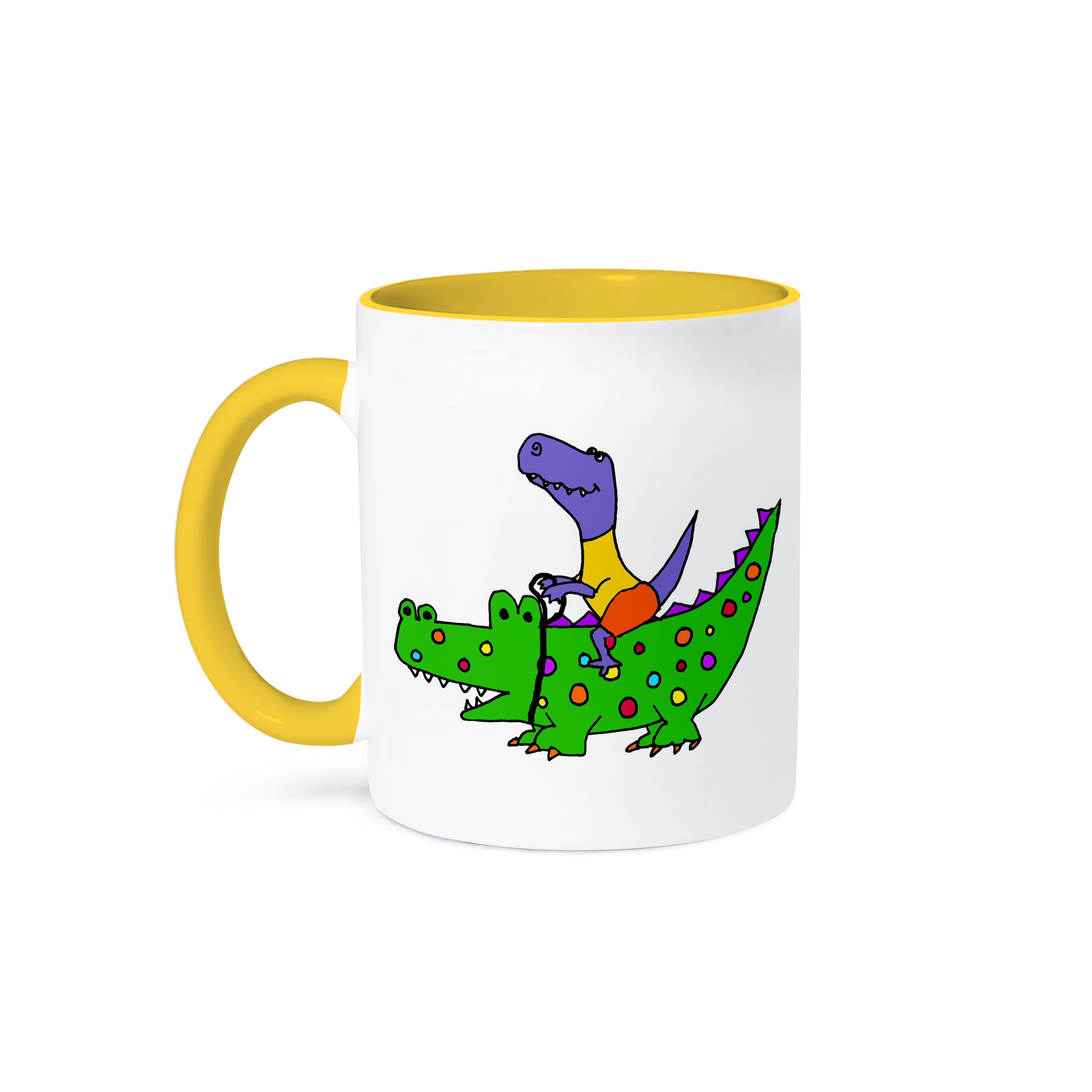 3dRose, Funny Cute T-rex Dinosaur Riding Alligator Cartoon, 11oz Two ...