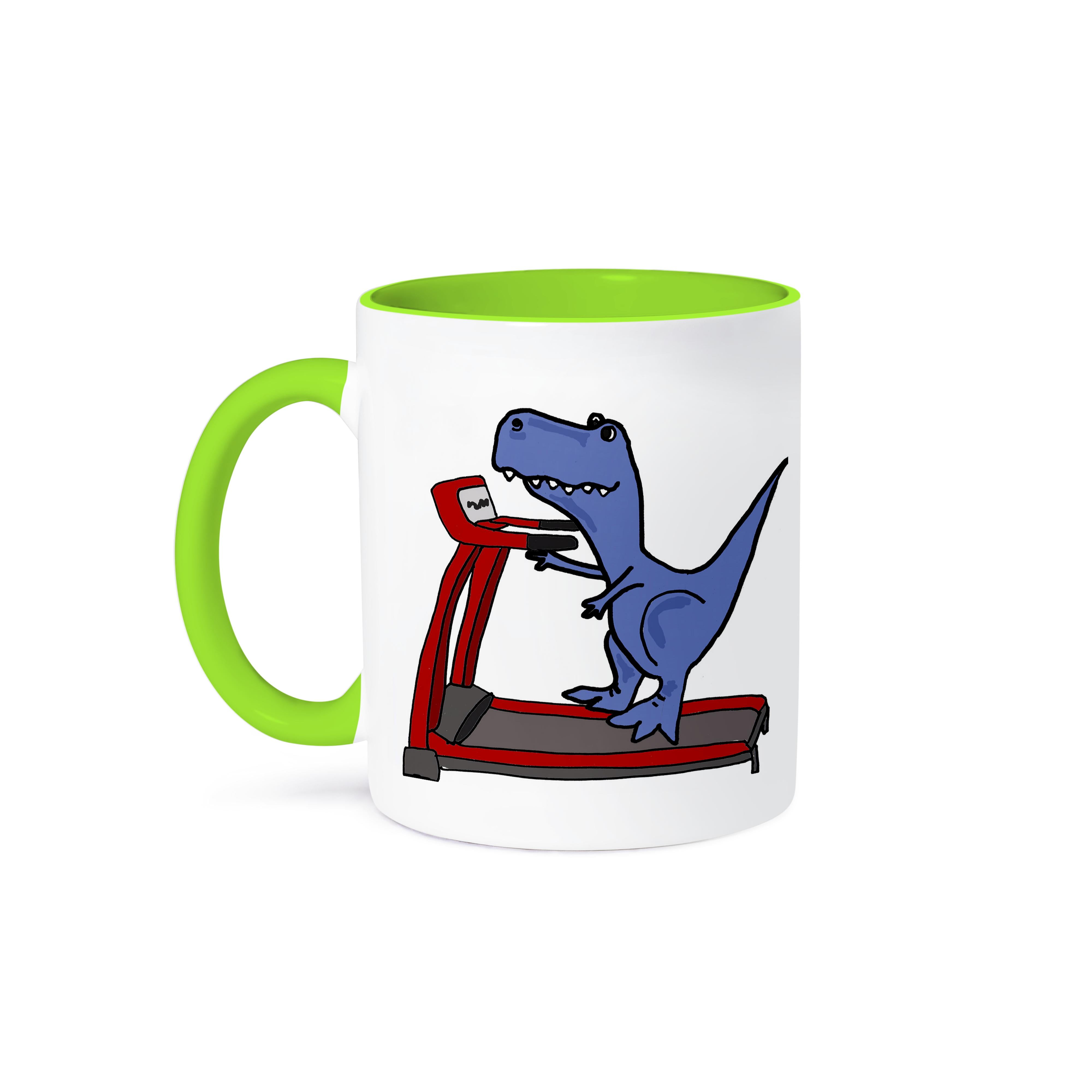 3dRose, Funny Cute T-rex Dinosaur on Treadmill Exercise Cartoon, 15oz ...