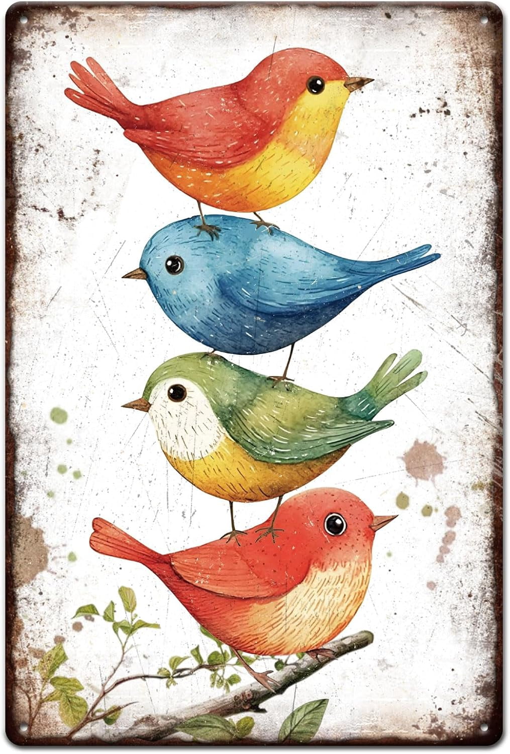 Funny Cute Watercolor Birds Metal Tin Sign Animals Birds Branch Vintage ...