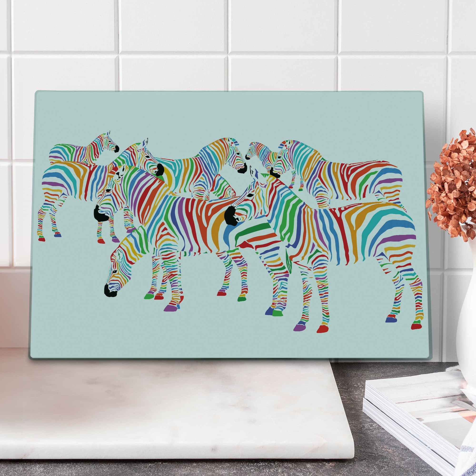 Funny Cutting Board, Colorful Animal Herd with Rainbow Stripes Digital ...