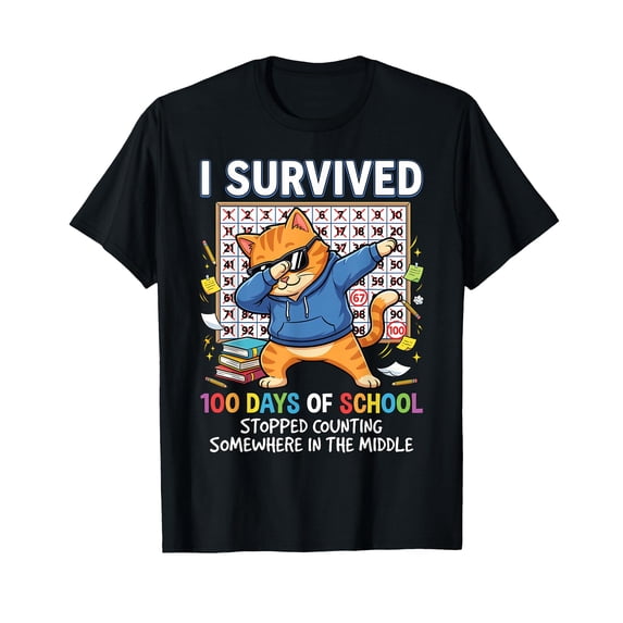 Funny Dabbing Cat Graphic T-Shirt for Celebrating 100 Days of School ...