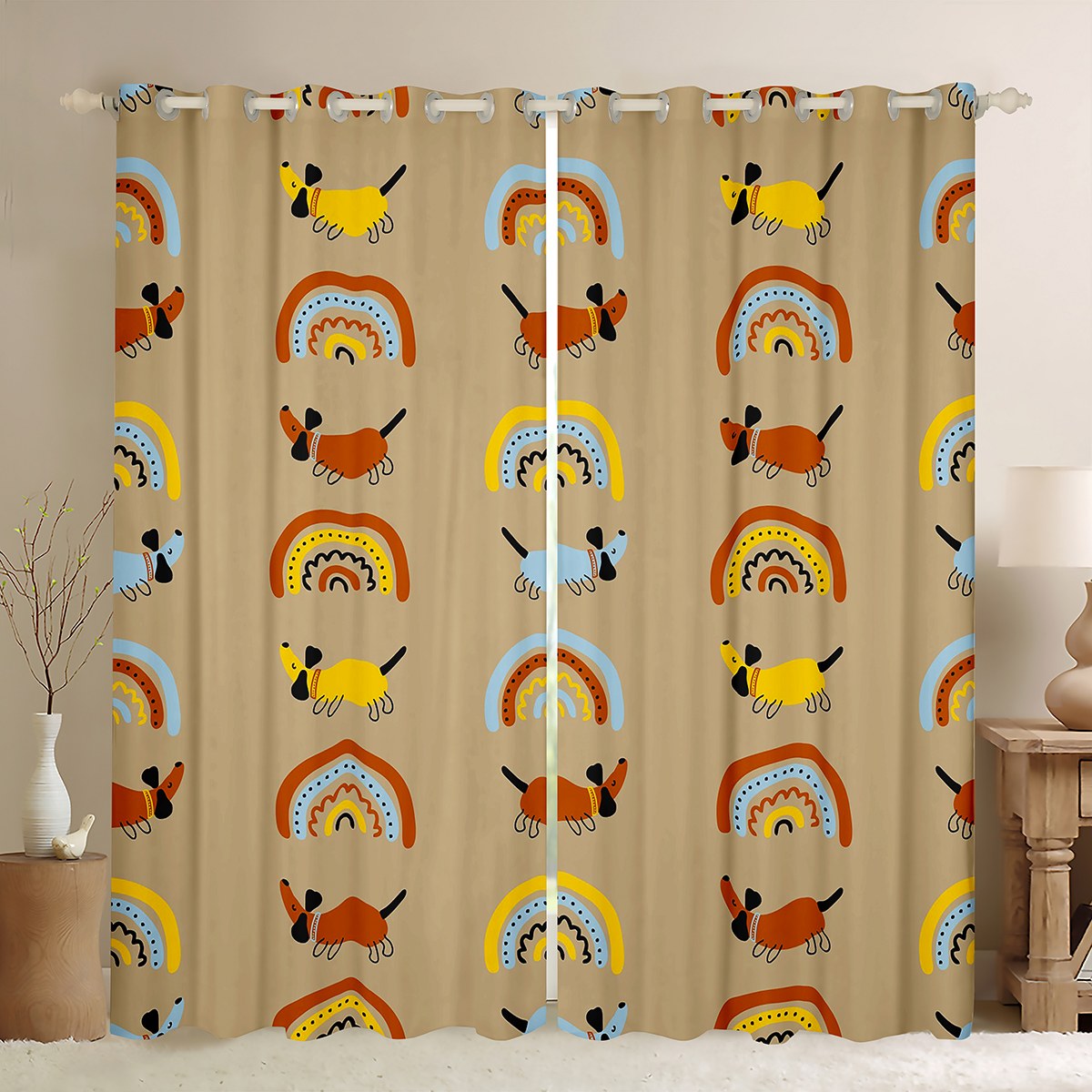 Funny Dachshund Blackout Curtains for Boys Girls Rainbow Curtains ...