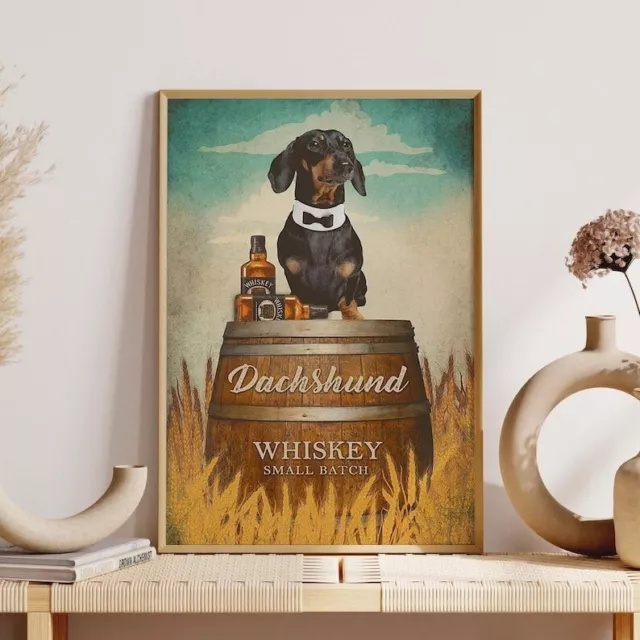 Funny Dachshund Dog Art, Dachshund Whiskey Small Batch Poster, Man Cave Wall Home Decor, Vintage ...